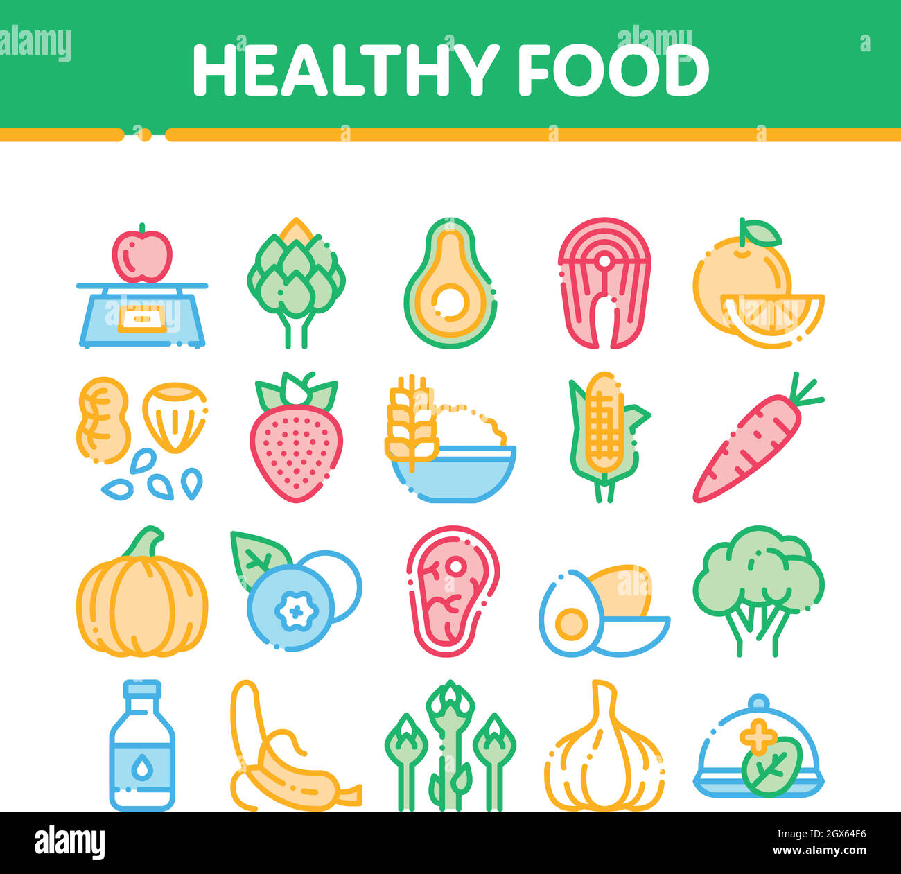 Collection Healthy Food Vector Thin Line Icons Set Stock Vector Image ...