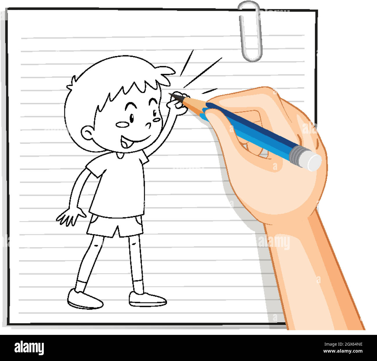Hand writing of boy with fighting pose outline Stock Vector Image & Art ...