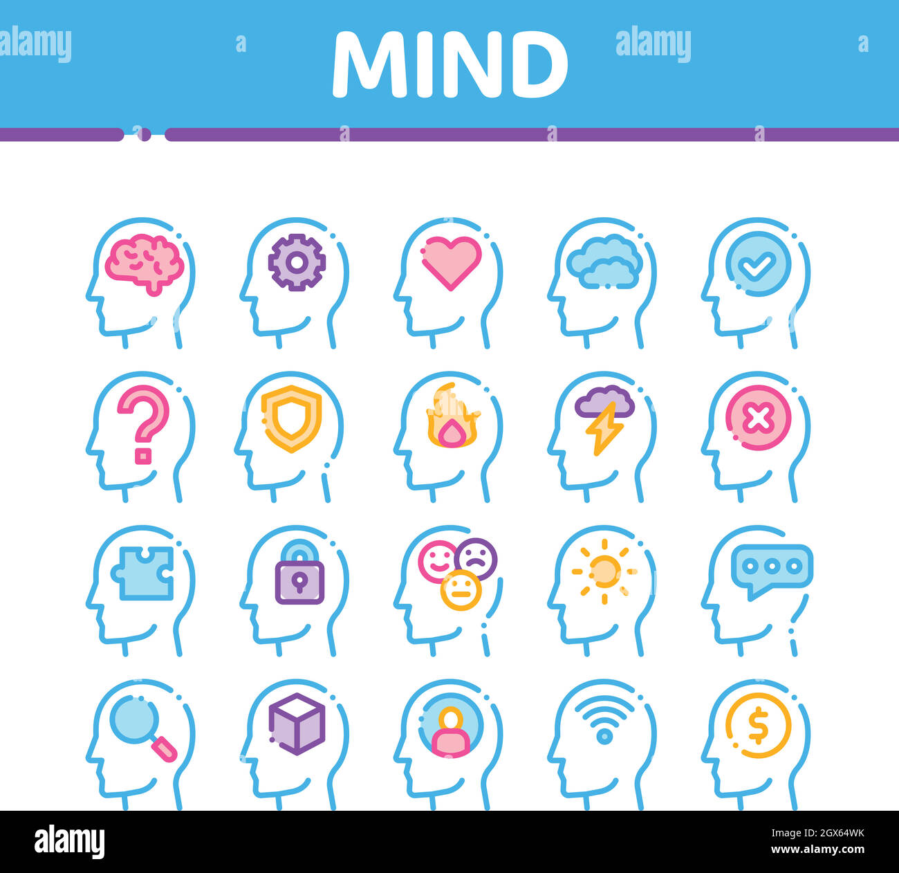 Mind Collection Elements Signs Vector Icons Set Stock Vector Image ...