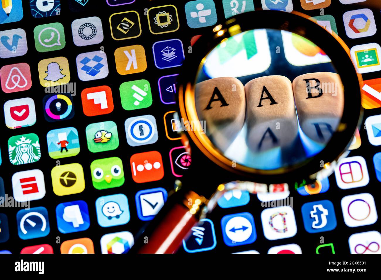 Abbreviation AAB (Android App Bundle) is made of cubes with letters ...