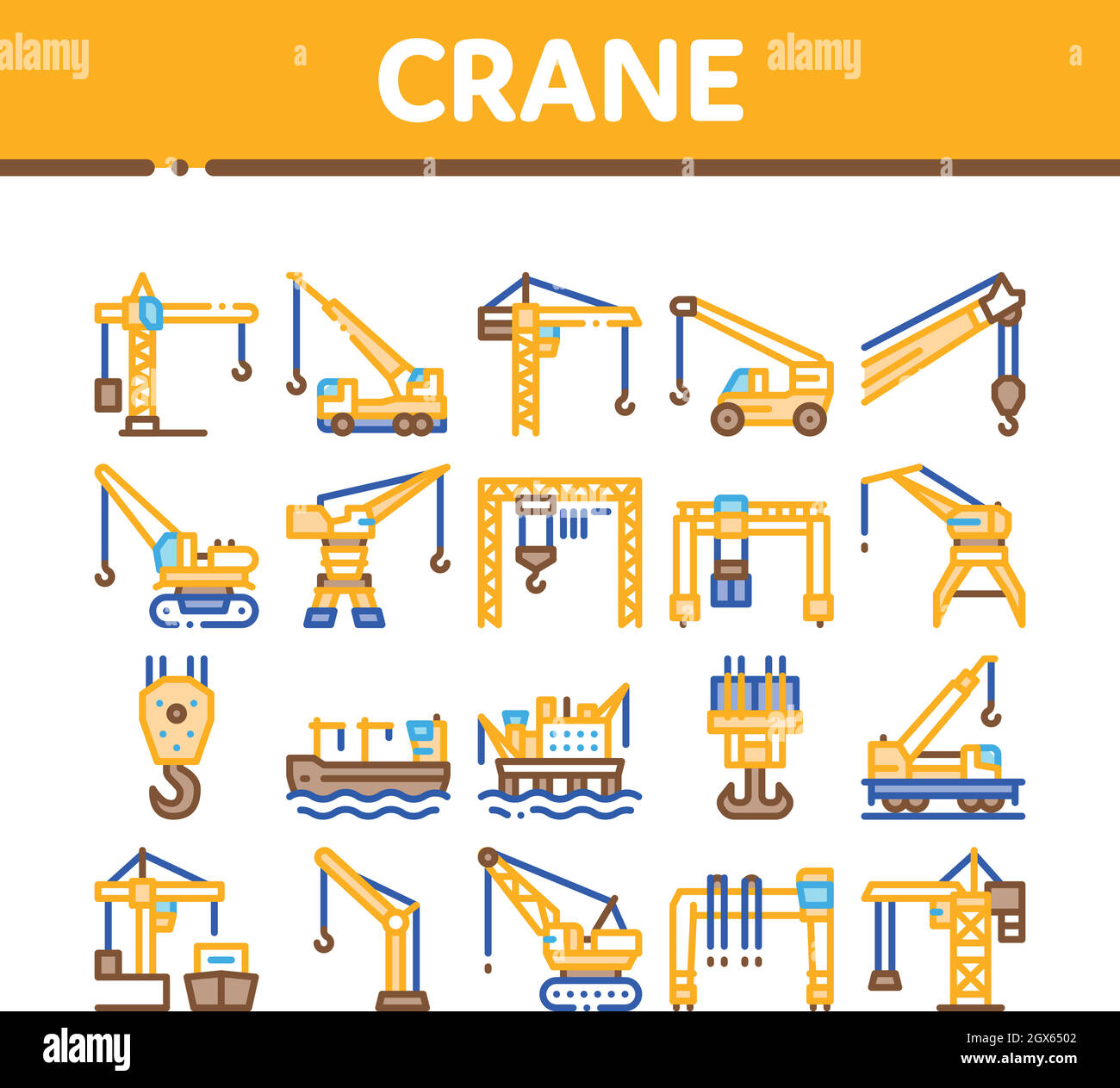 Crane Building Machine Collection Icons Set Vector Stock Vector Image ...