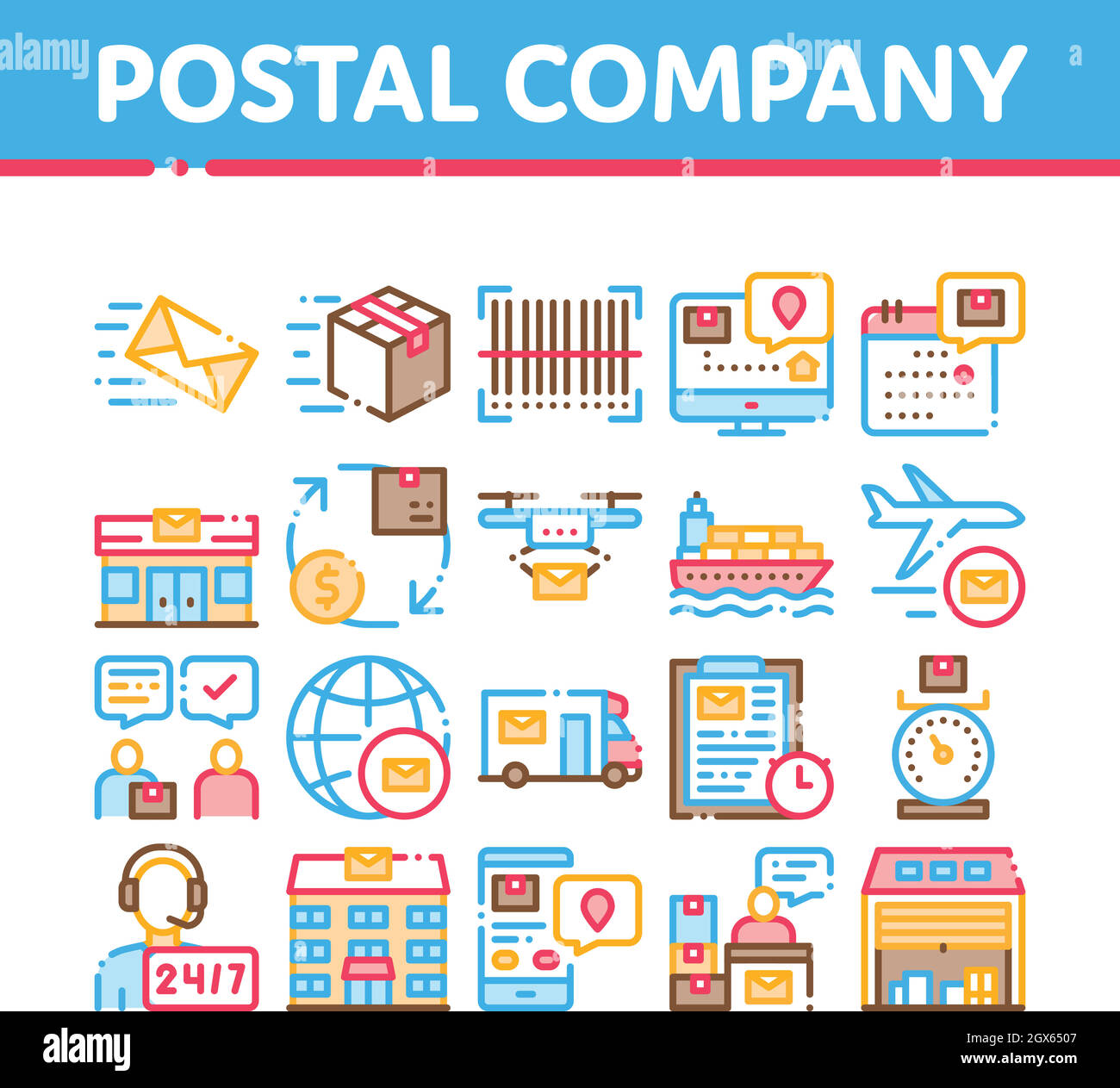 Postal Transportation Company Icons Set Vector Stock Vector Image & Art ...
