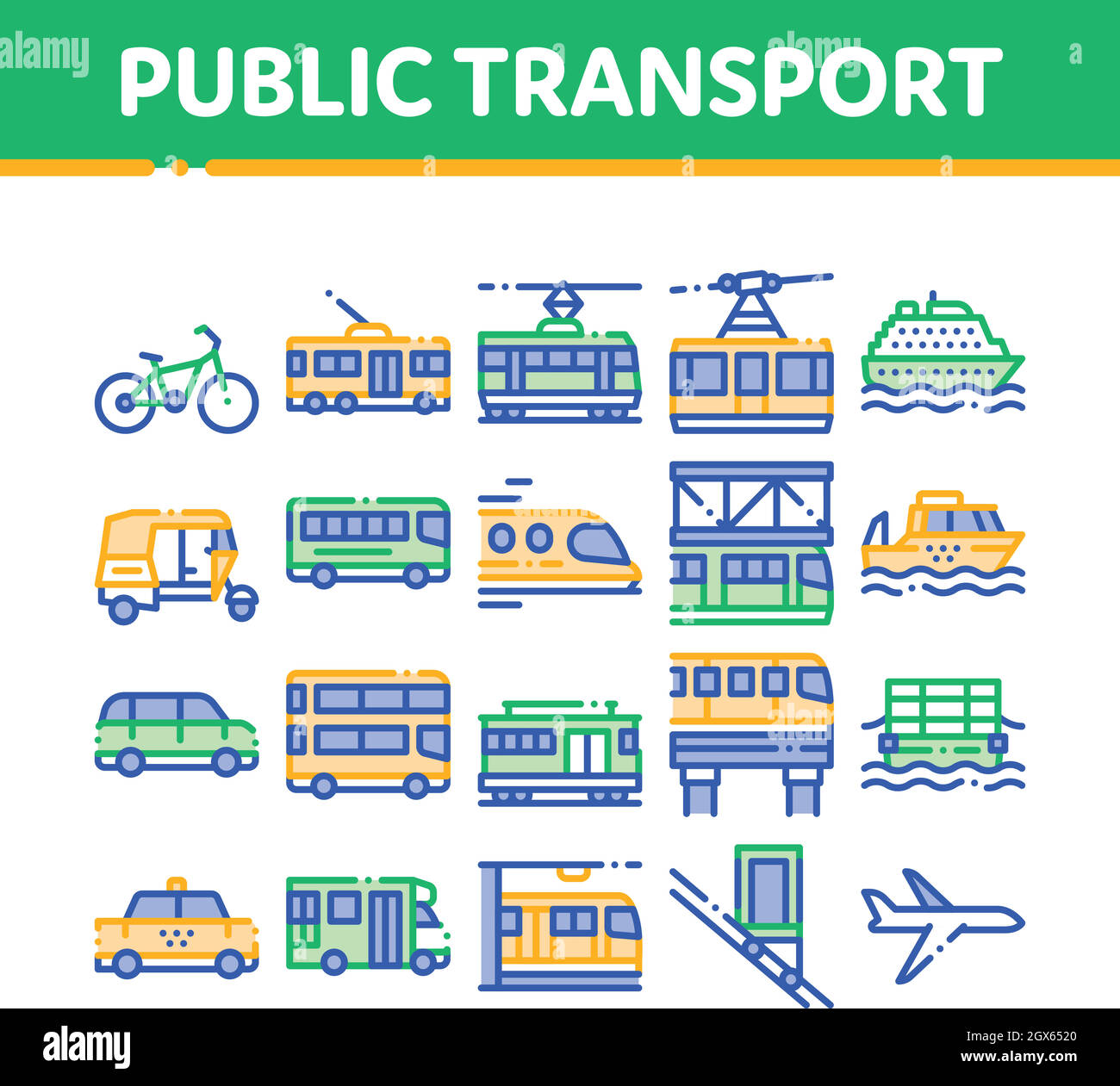 Collection Public Transport Vector Line Icons Set Stock Vector Image ...