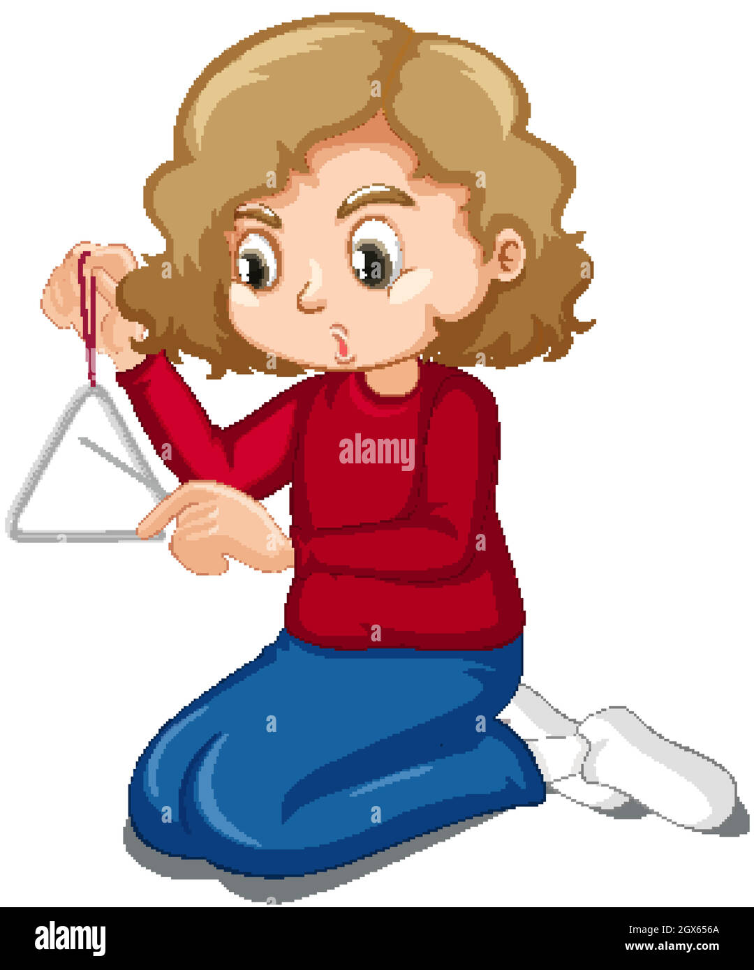 Cute girl playing triangle on white background Stock Vector Image & Art ...