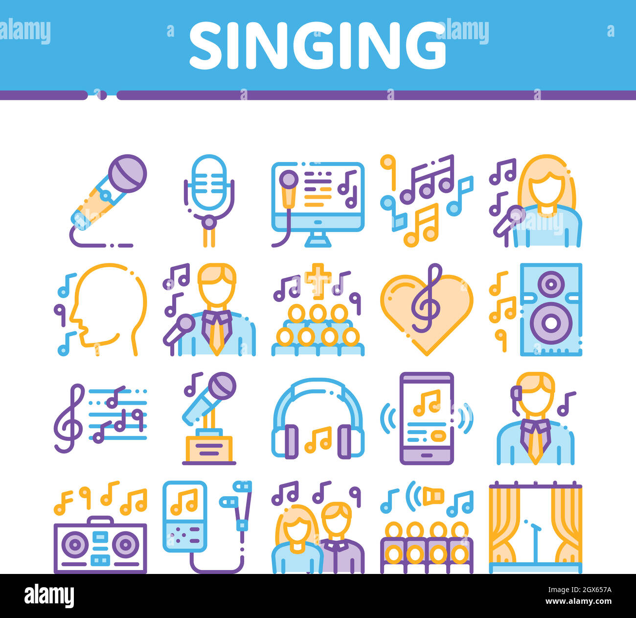 Singing Song Collection Elements Vector Icons Set Stock Vector Image ...