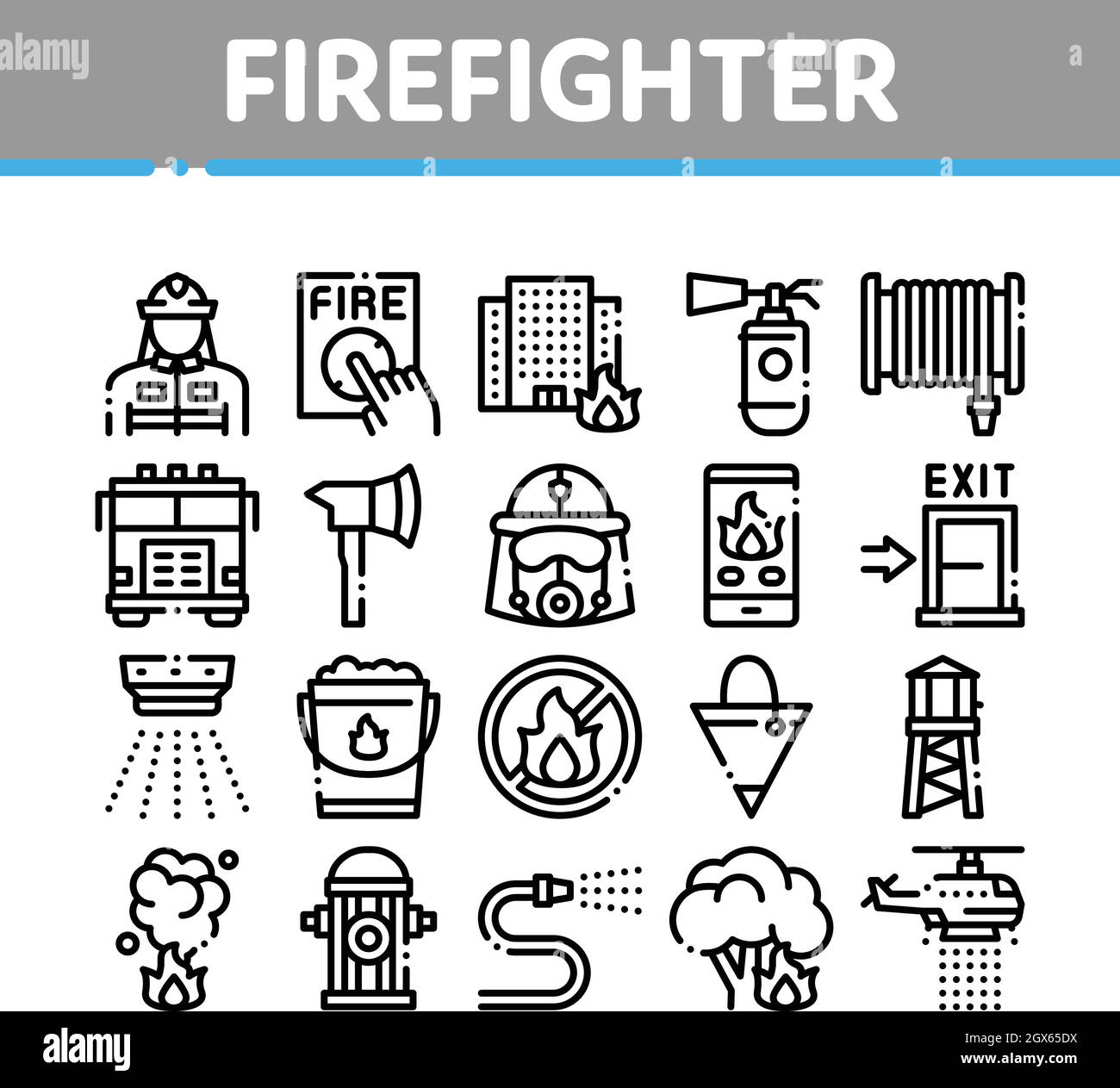 Firefighter Equipment Collection Icons Set Vector Stock Vector Image ...