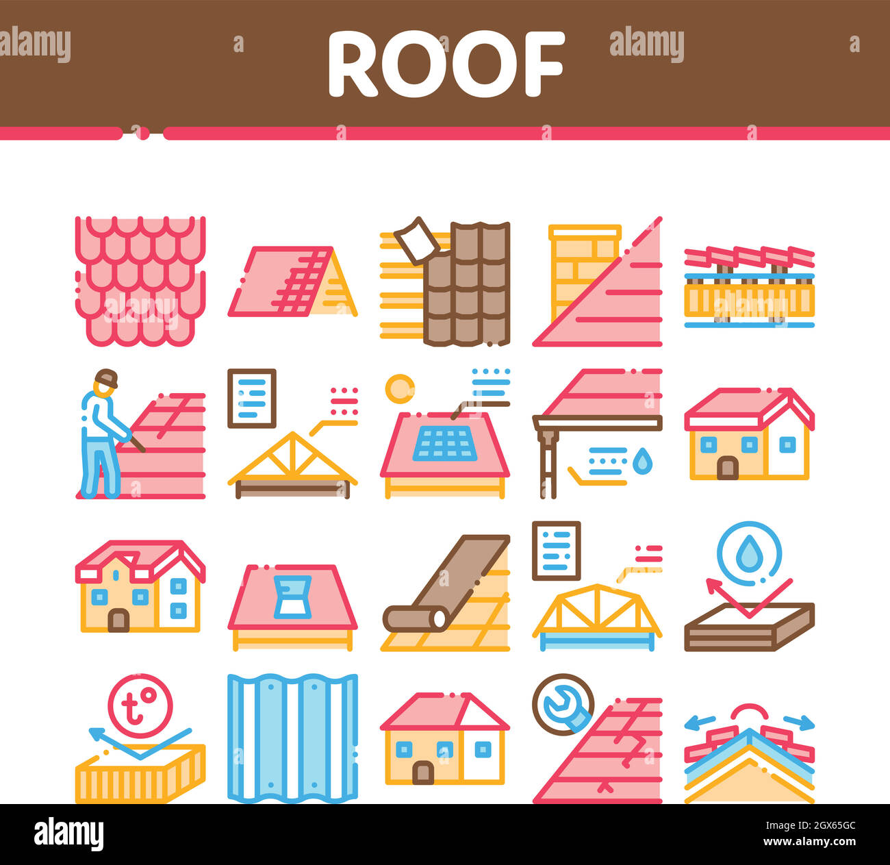 Roof Housetop Material Collection Icons Set Vector Stock Vector Image ...
