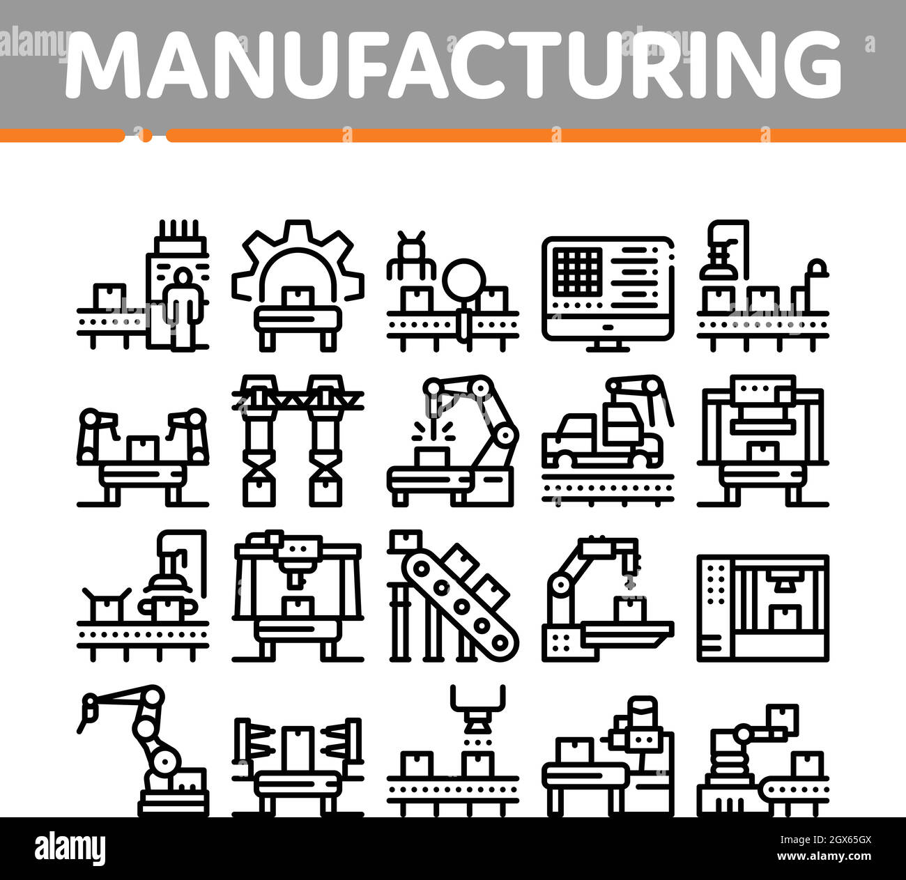 Manufacturing Process Collection Icons Set Vector Illustrations Stock ...