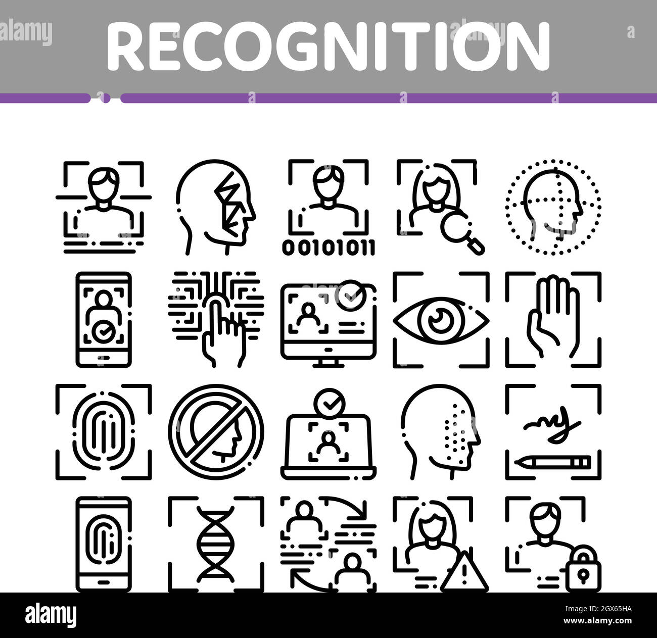 Recognition Collection Elements Icons Set Vector Stock Vector Image ...