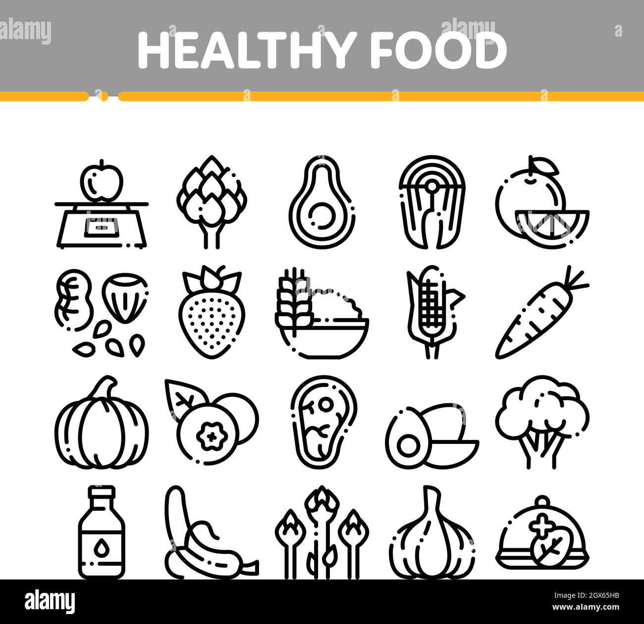 Collection Healthy Food Vector Thin Line Icons Set Stock Vector Image ...