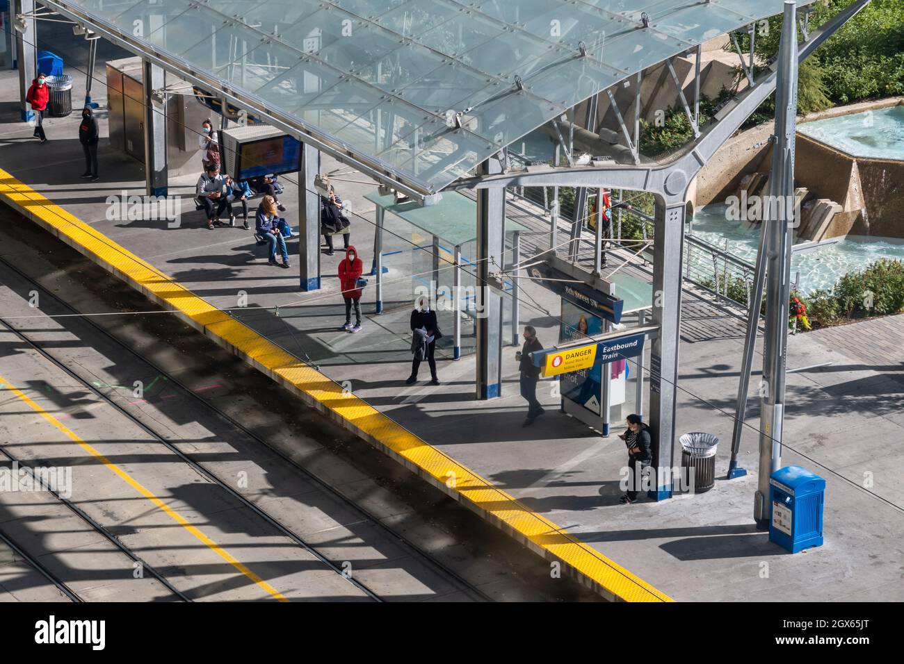 Calgary, Alberta, Canada - 27 September 2021: Passengers waiting for ...