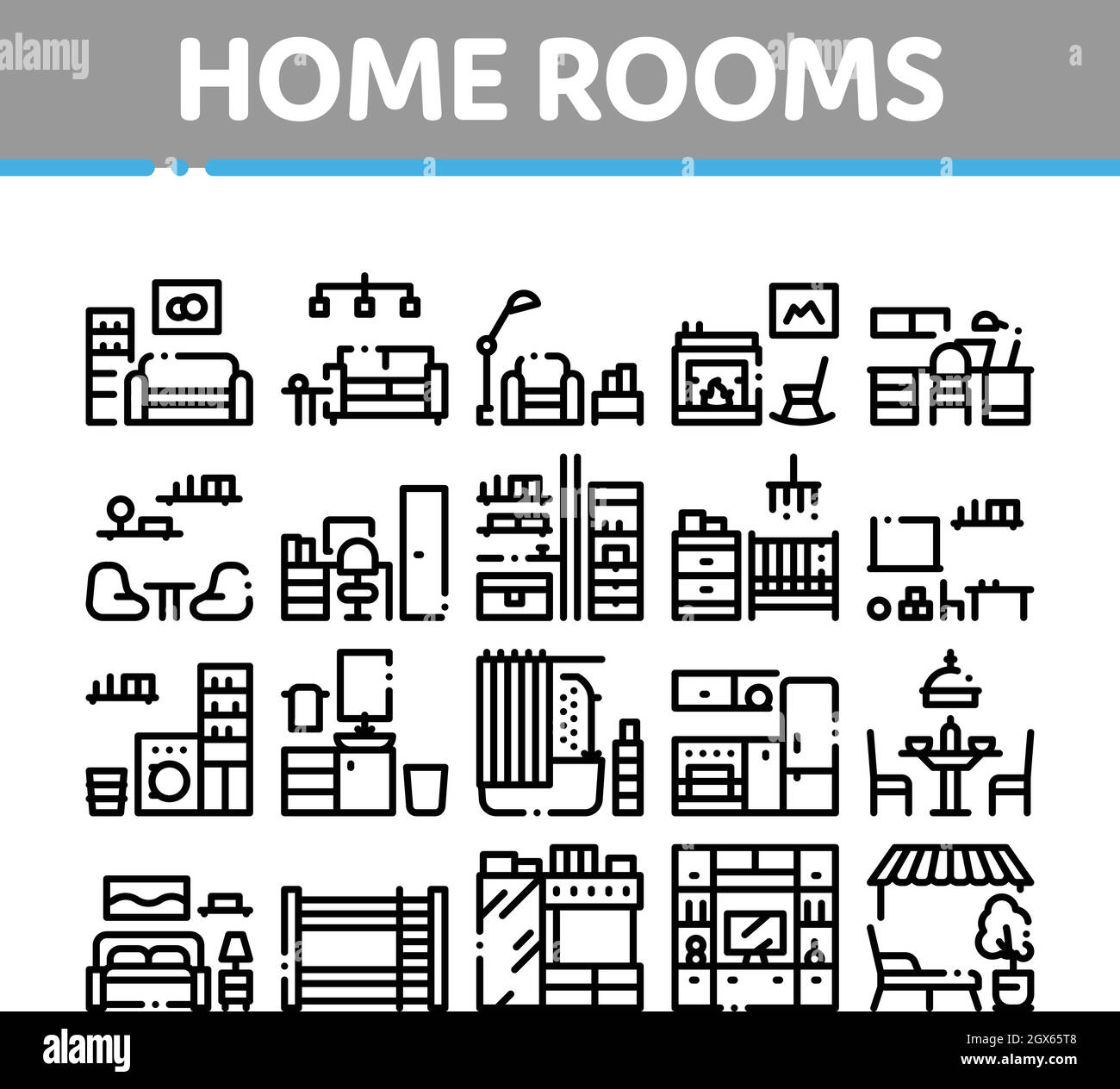 Home Rooms Furniture Collection Icons Set Vector Stock Vector Image ...