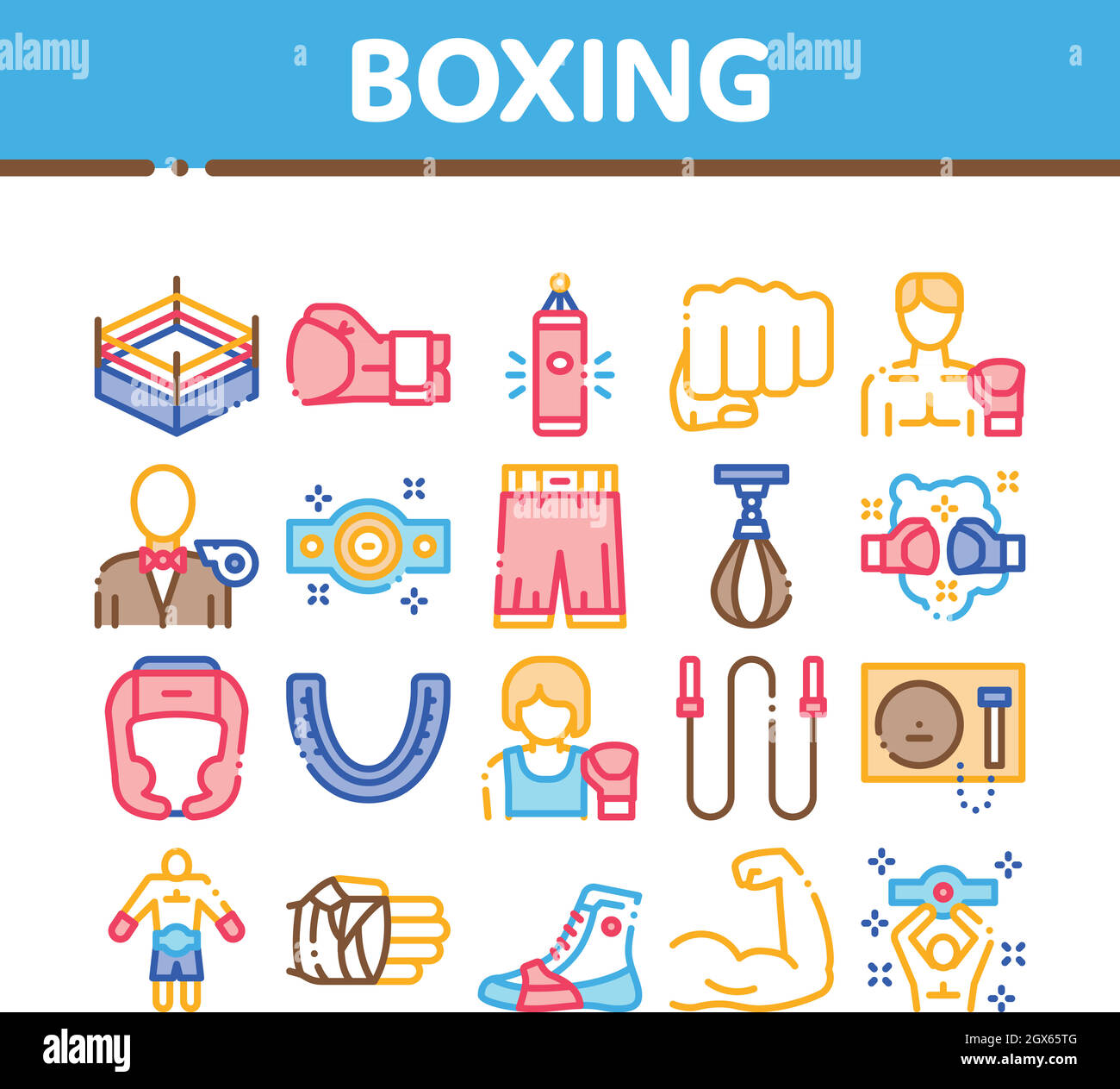Boxing Sport Tool Collection Icons Set Vector Stock Vector Image & Art ...