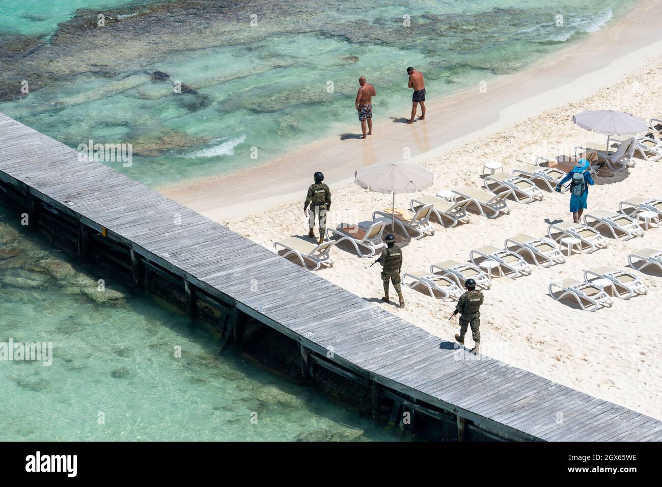 Cancun, Mexico - September 15, 2021. Marina soldiers of Mexican army ...