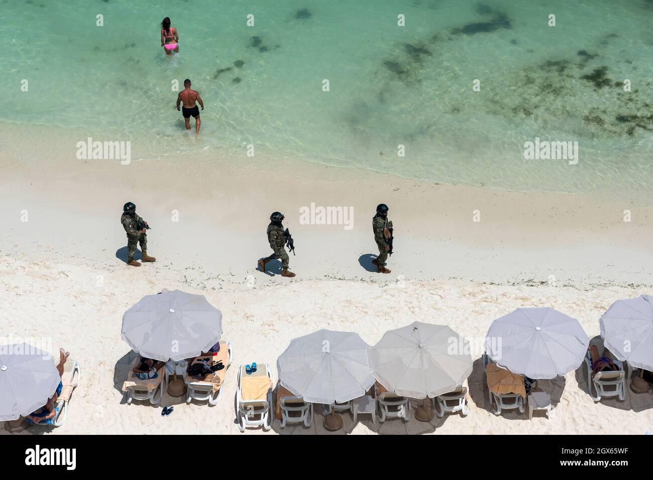 Cancun, Mexico - September 15, 2021. Marina soldiers of Mexican army ...