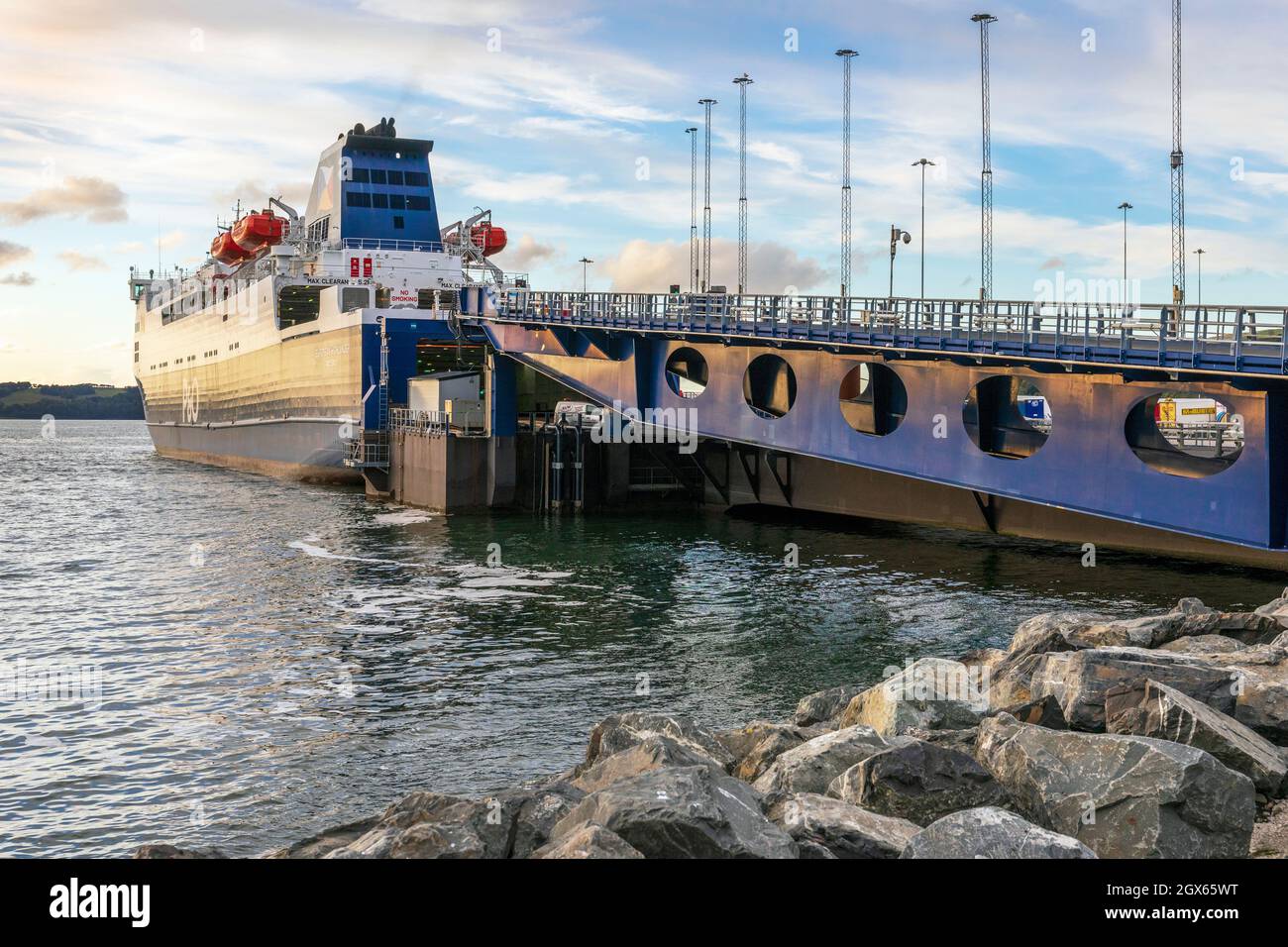 European Highlander Ro-Ro ferry, owned by P and O, berthed at the slip ...