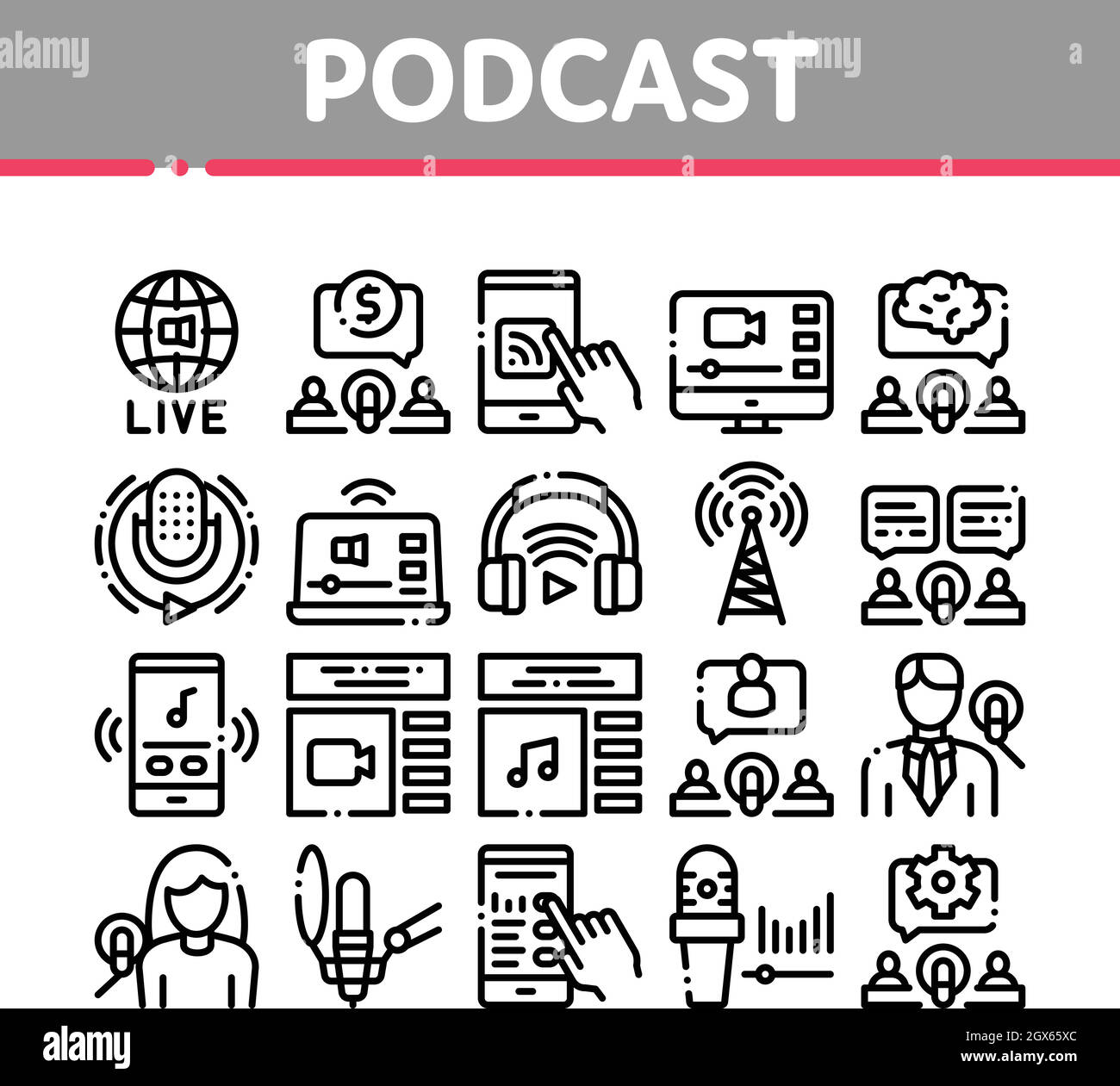Podcast And Radio Collection Icons Set Vector Stock Vector Image & Art ...
