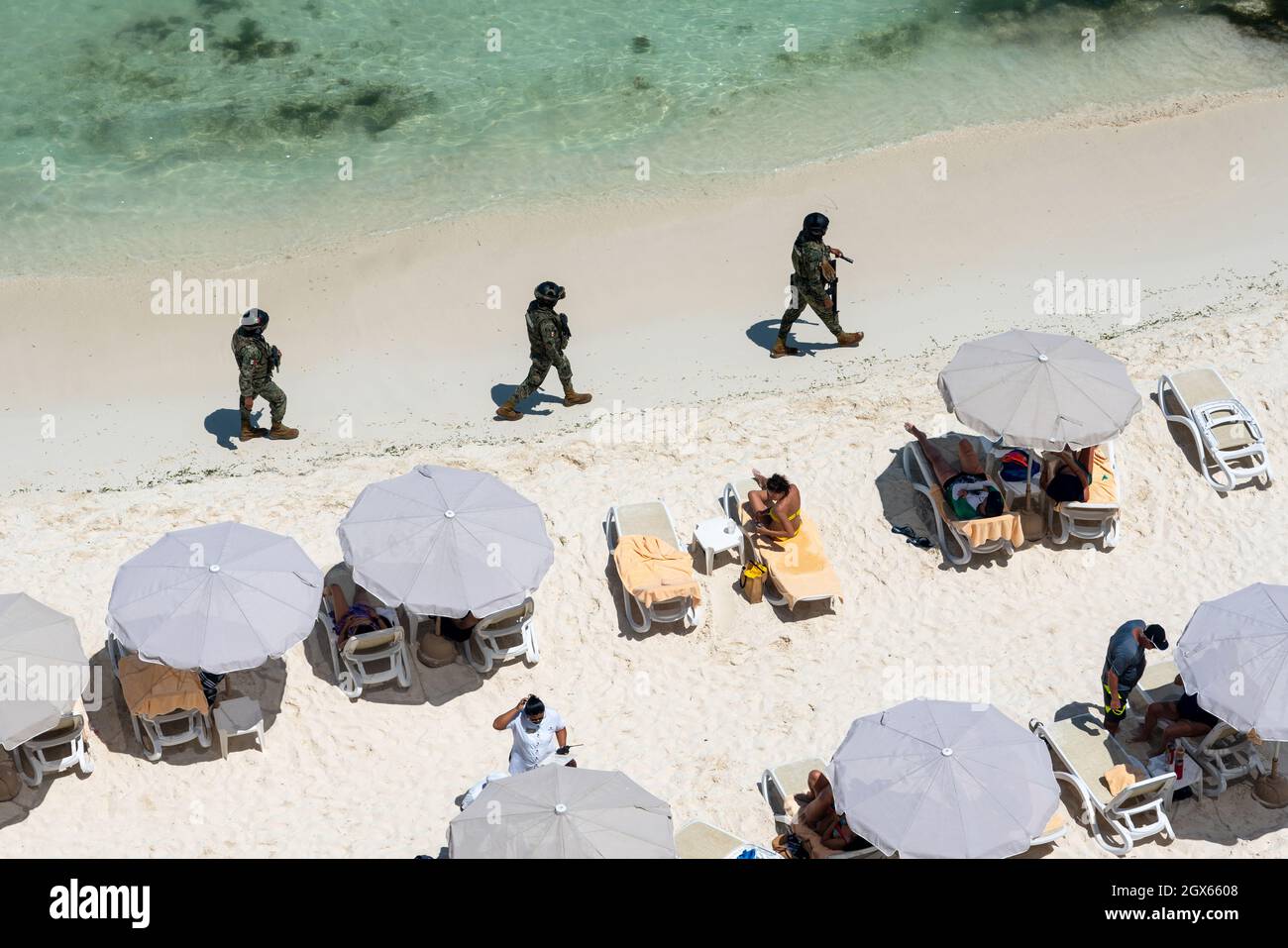 Cancun, Mexico - September 15, 2021. Marina soldiers of Mexican army ...