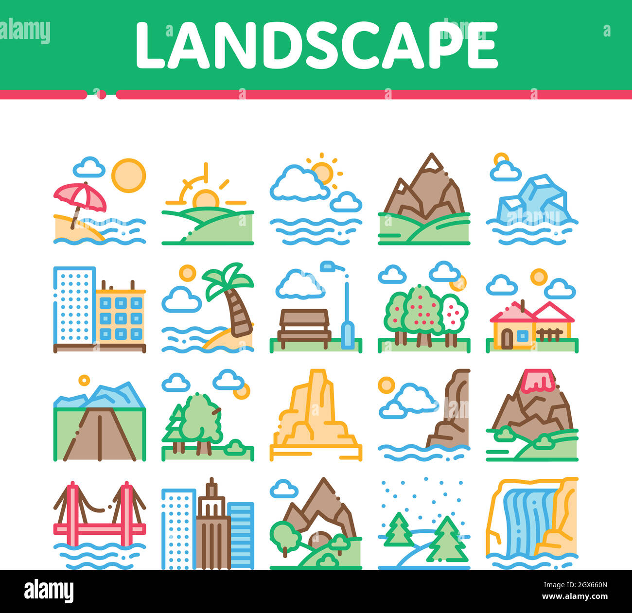 Landscape Travel Place Collection Icons Set Vector Stock Vector Image ...