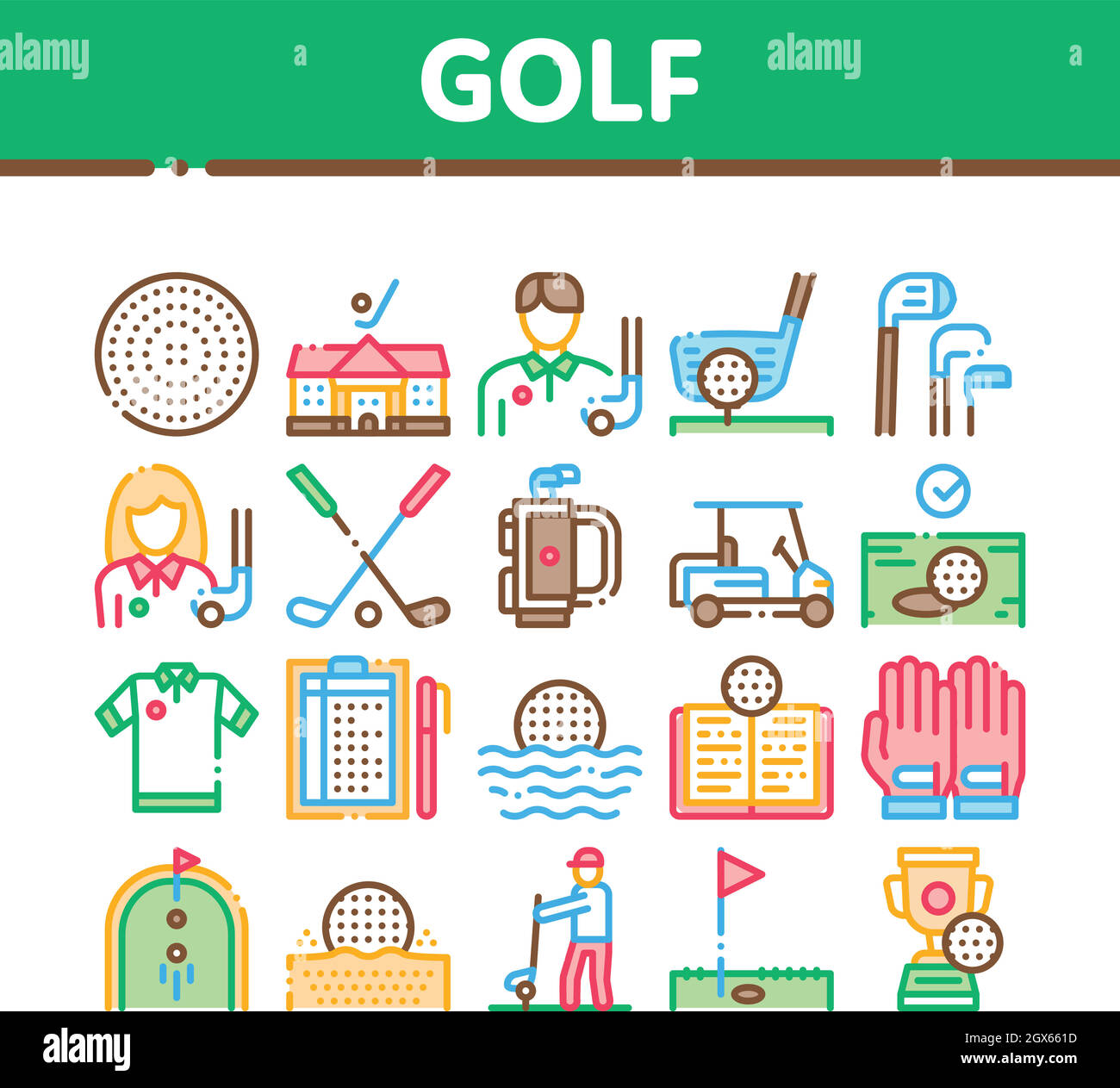 Golf Game Equipment Collection Icons Set Vector Stock Vector Image ...