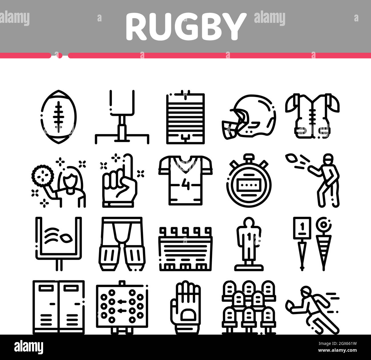Rugby Sport Game Tool Collection Icons Set Vector Stock Vector Image ...