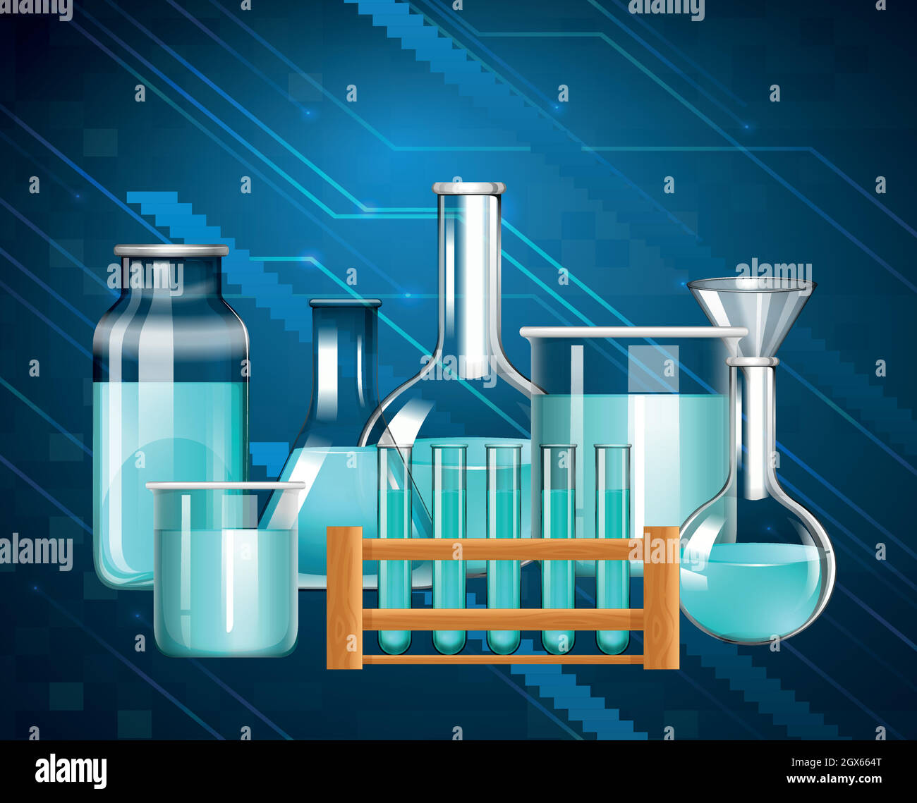 Glass beakers and testtubes with blue liquid Stock Vector Image & Art ...