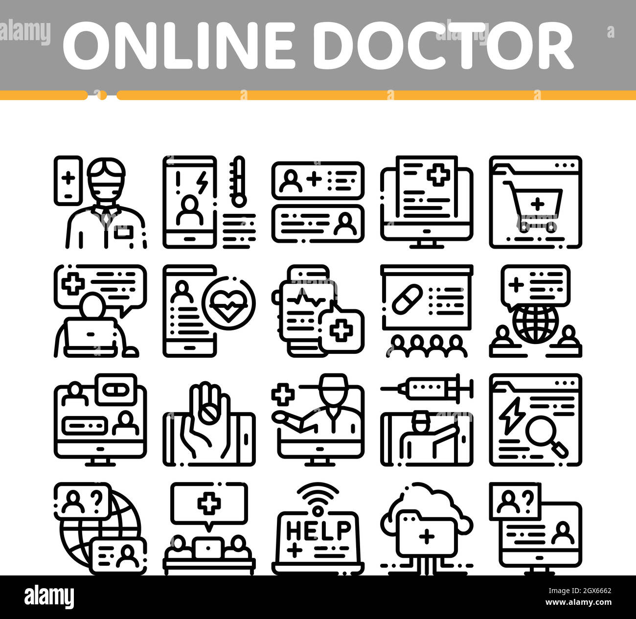 Online Doctor Advice Collection Icons Set Vector Stock Vector Image ...