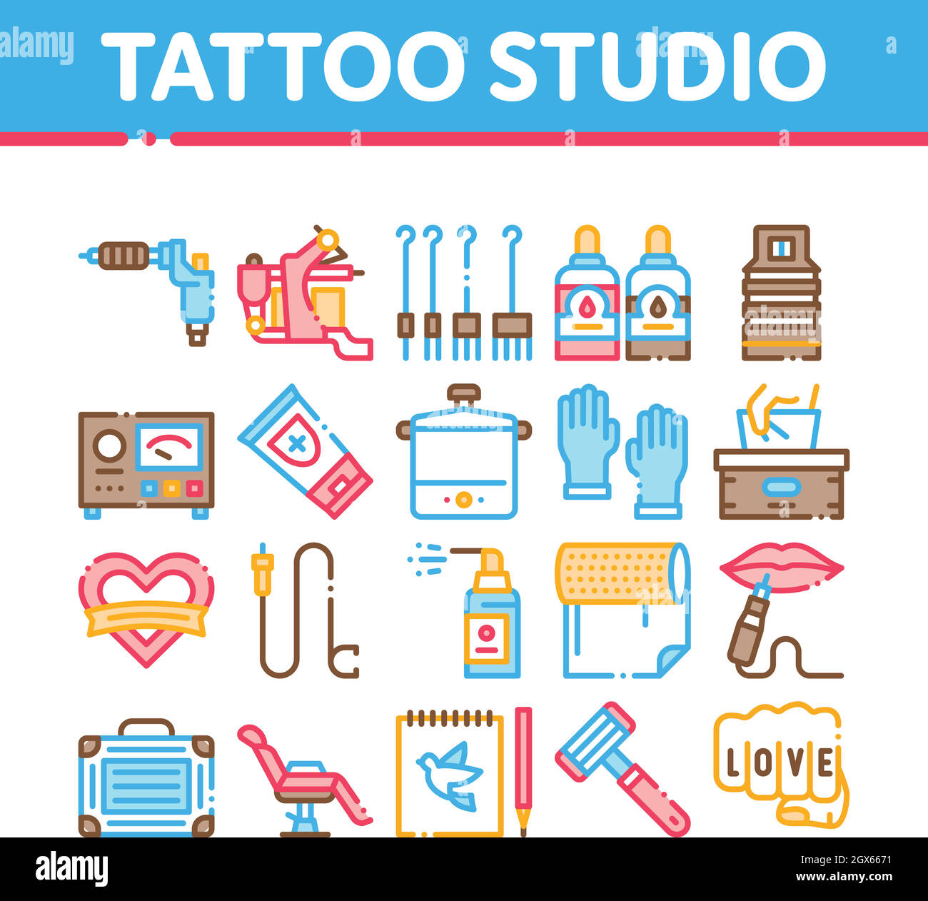 Tattoo Studio Tool Collection Icons Set Vector Stock Vector Image & Art ...