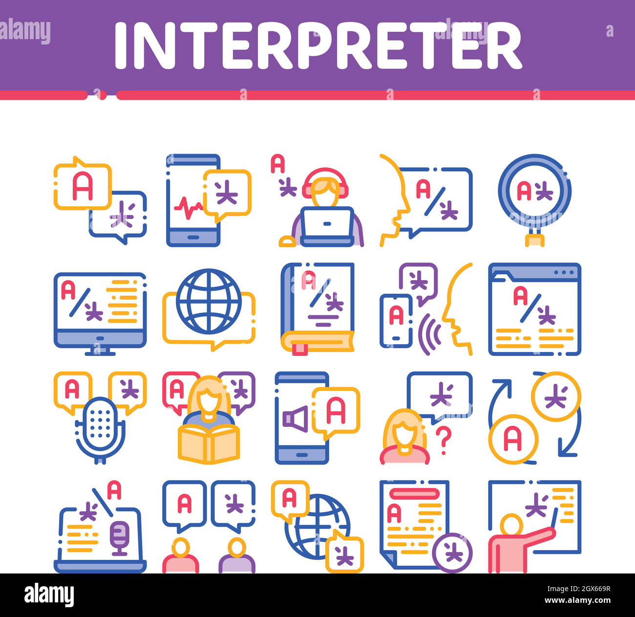 Interpreter Translator Collection Icons Set Vector Stock Vector Image ...