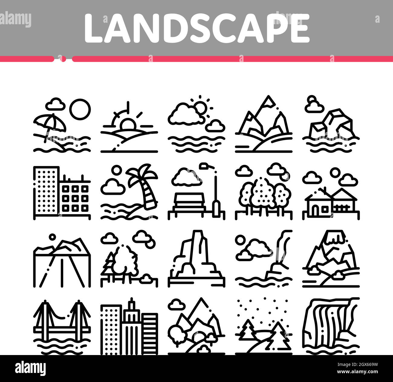 Landscape Travel Place Collection Icons Set Vector Stock Vector Image ...