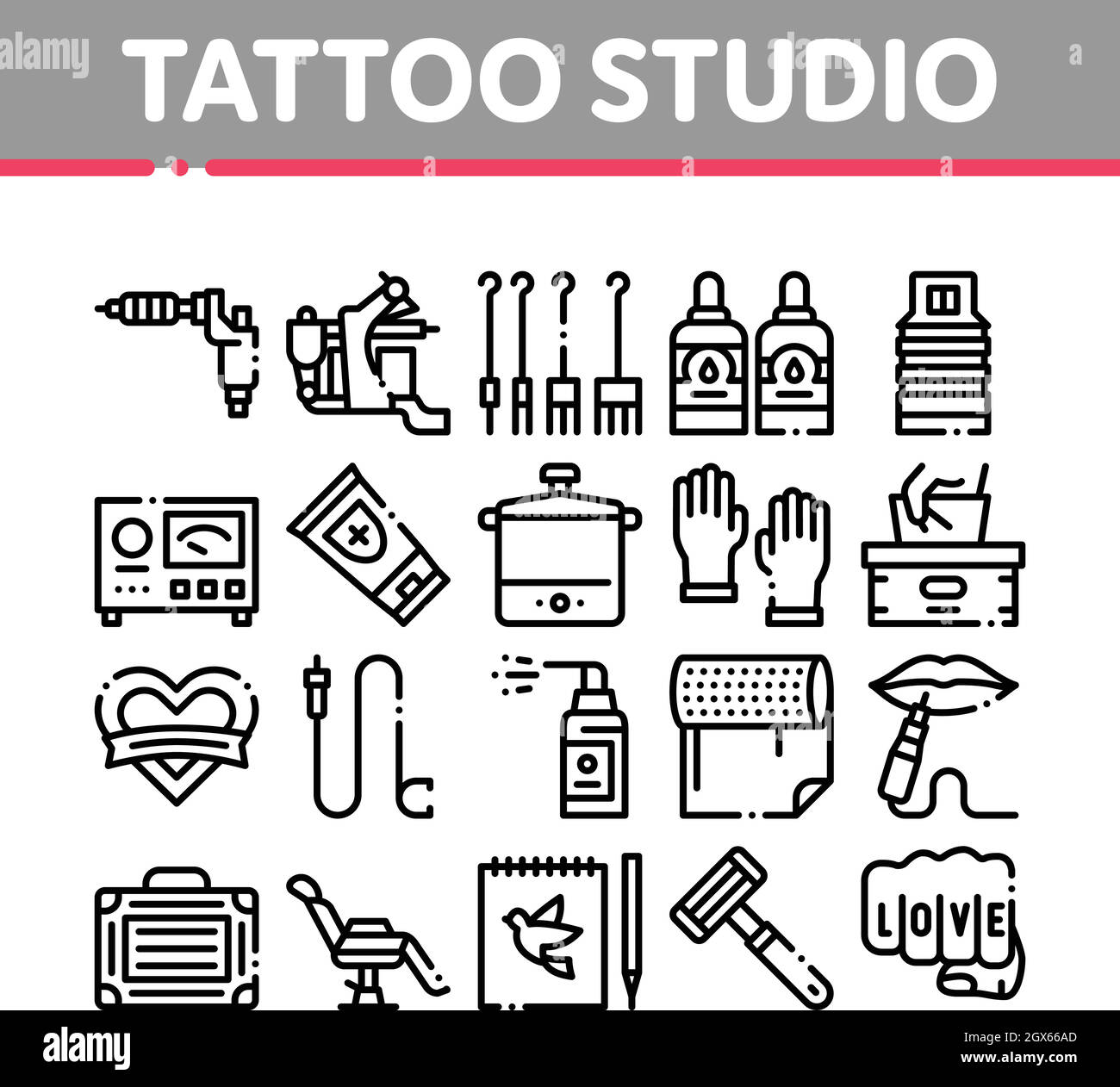 Tattoo Studio Tool Collection Icons Set Vector Stock Vector Image & Art ...