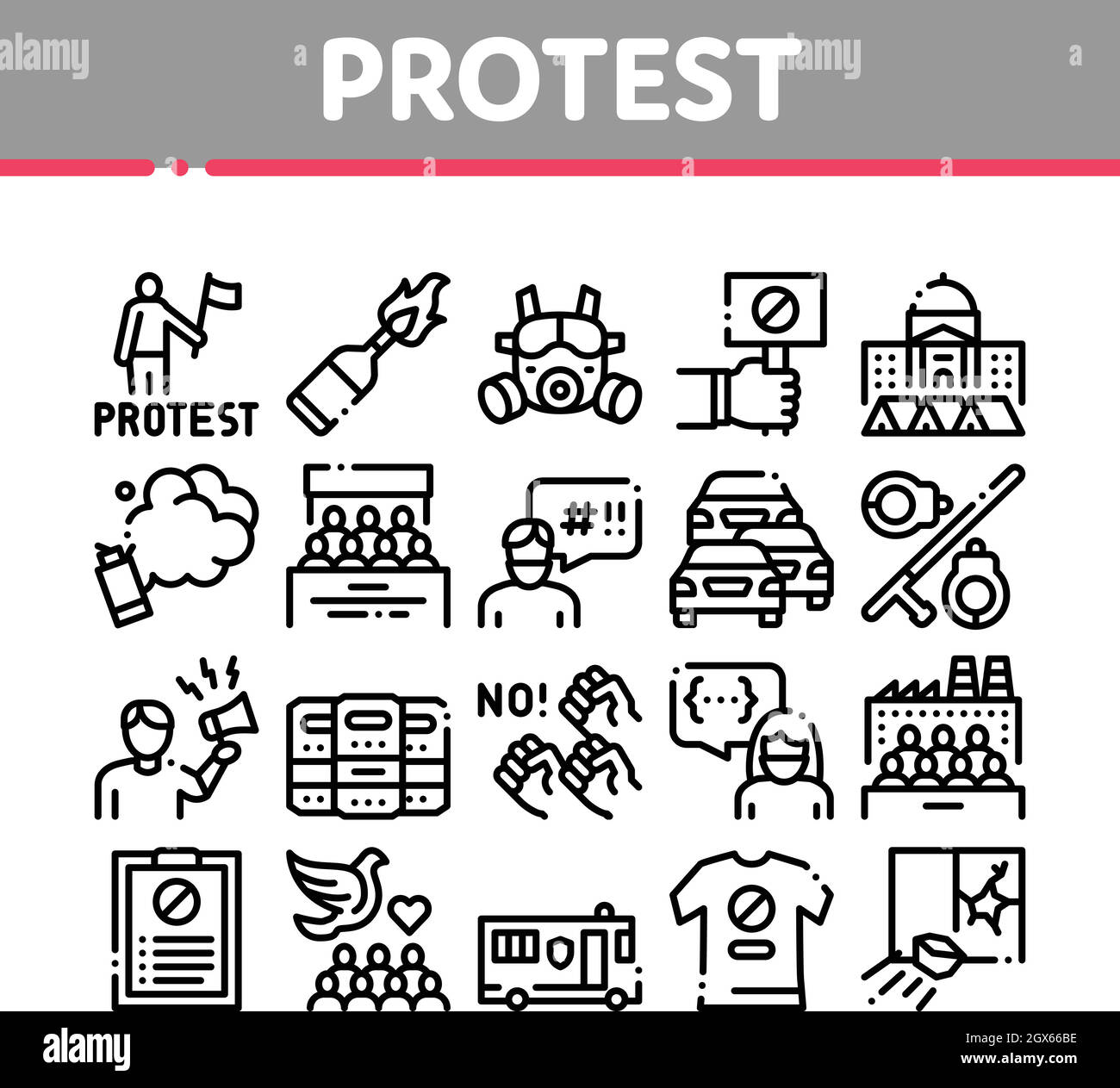 Protest And Strike Collection Icons Set Vector Stock Vector Image & Art ...