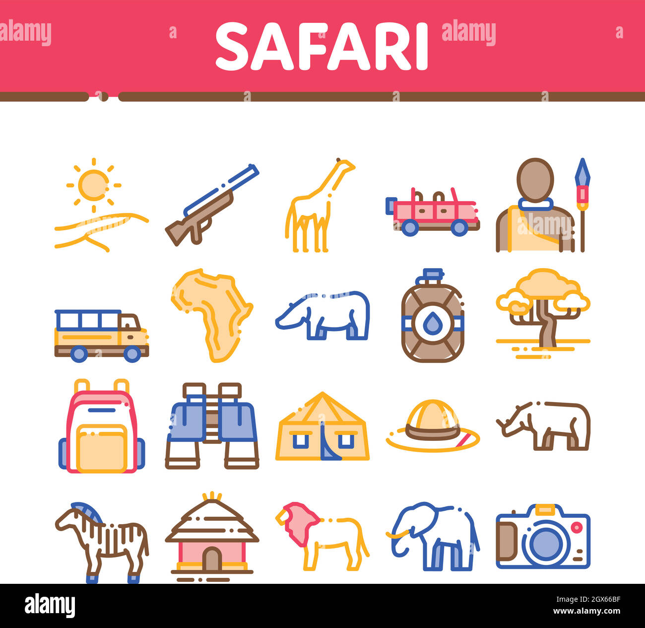 Safari Travel Collection Elements Icons Set Vector Stock Vector Image ...