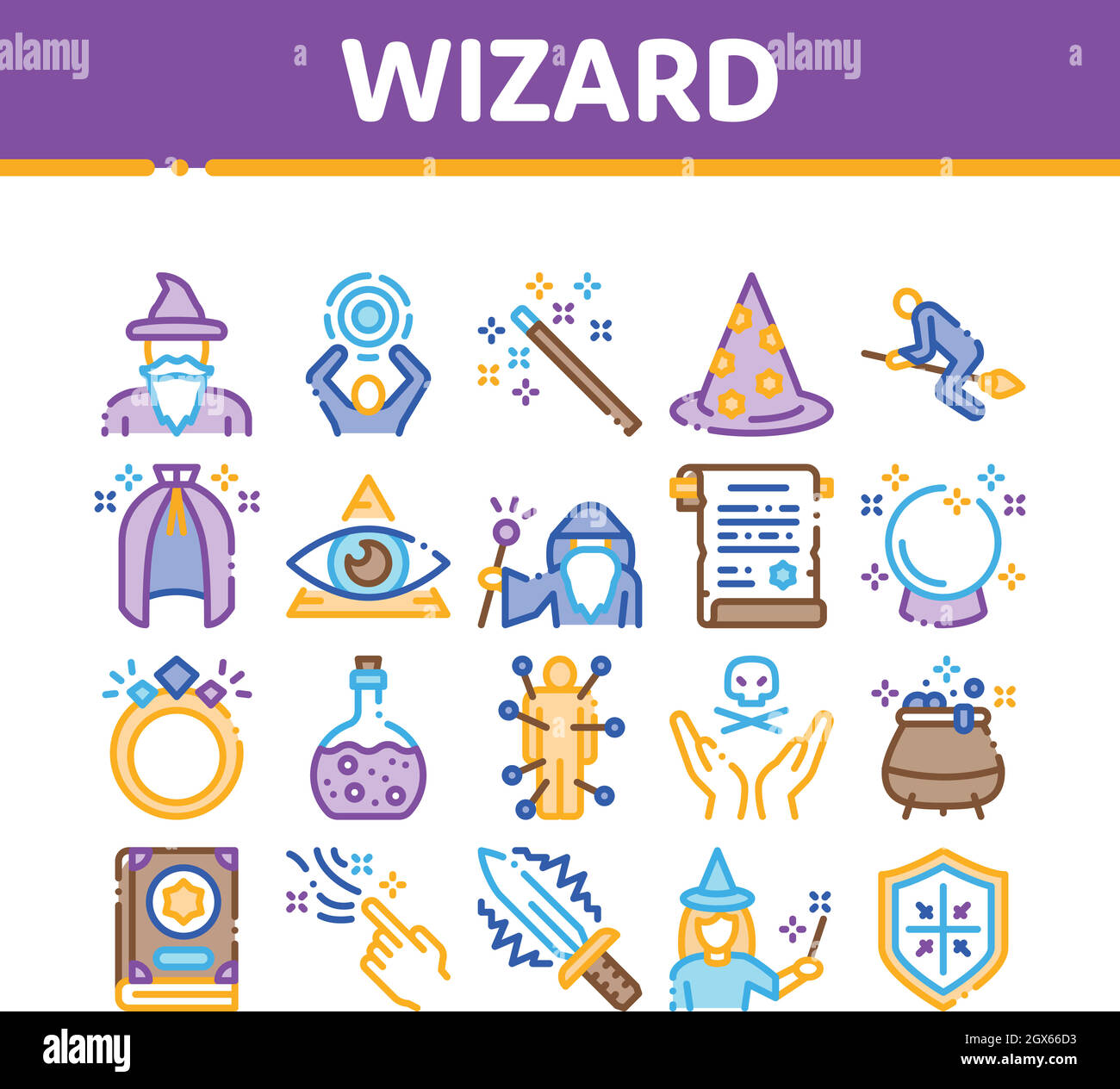 Wizard Magic Equipment Collection Icons Set Vector Stock Vector Image ...