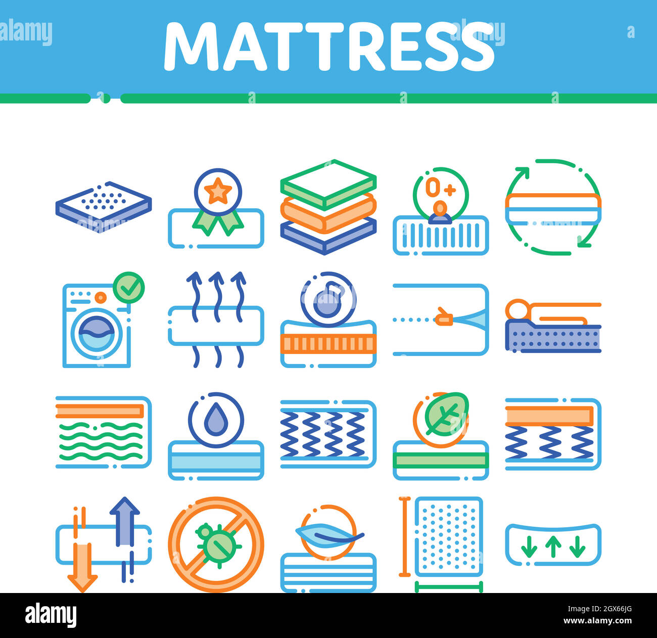 Mattress Orthopedic Collection Icons Set Vector Stock Vector Image ...