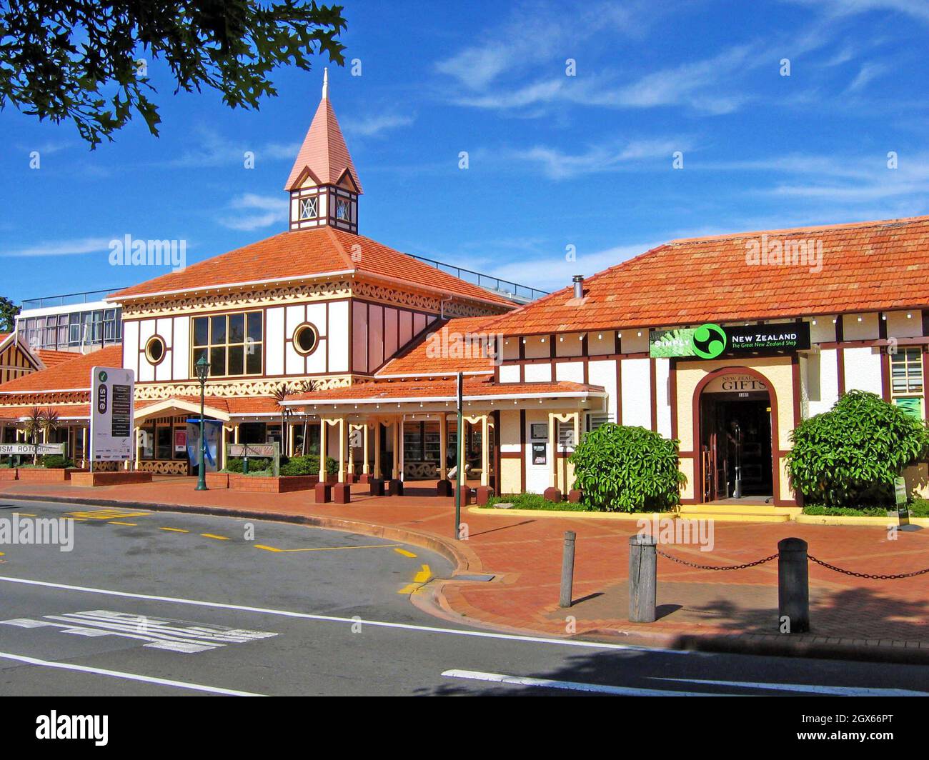 On the corner of Fenton and Arawa streets in Rotorua, New Zealand, an ...
