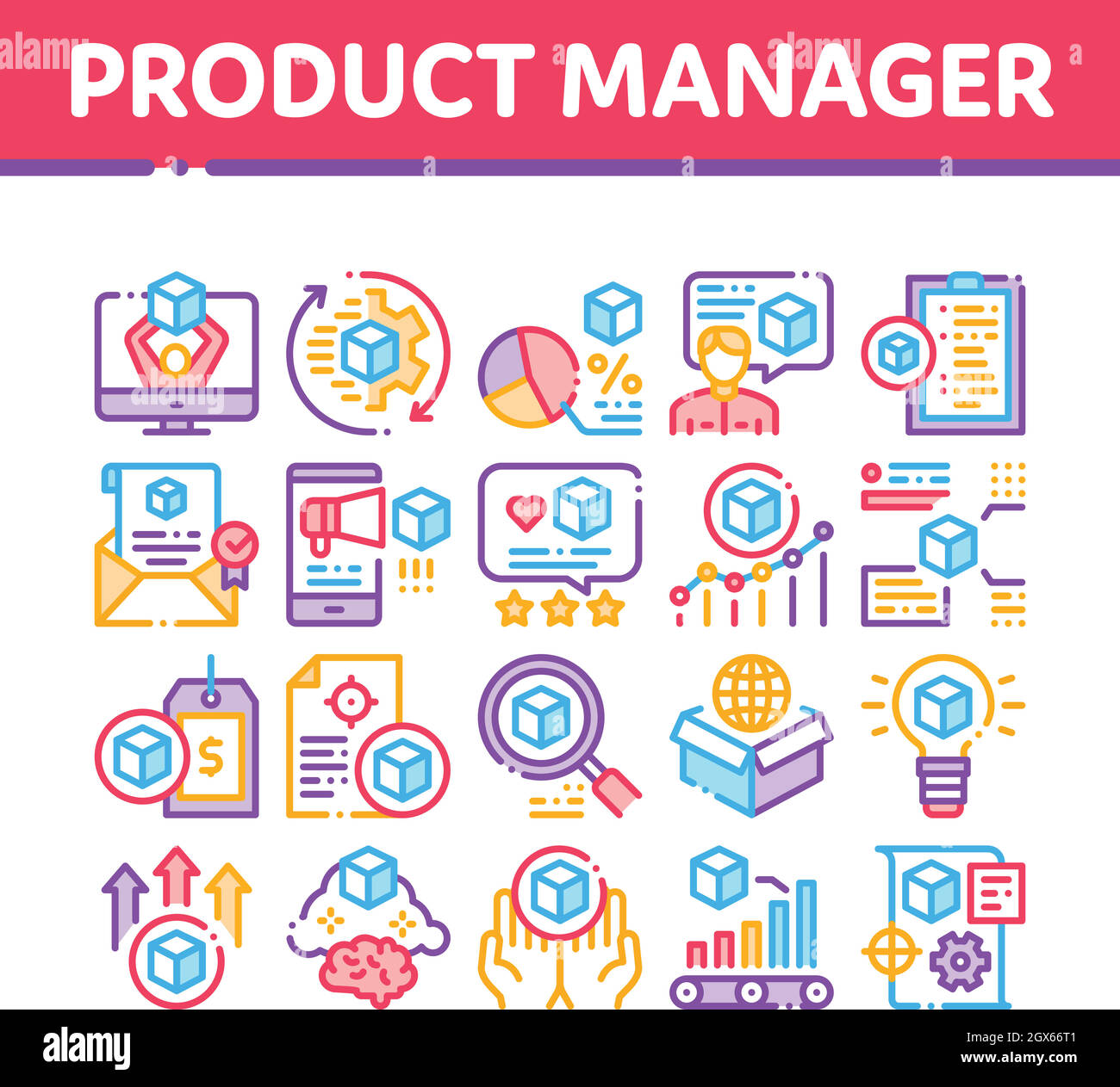 Product Manager Work Collection Icons Set Vector Stock Vector Image ...
