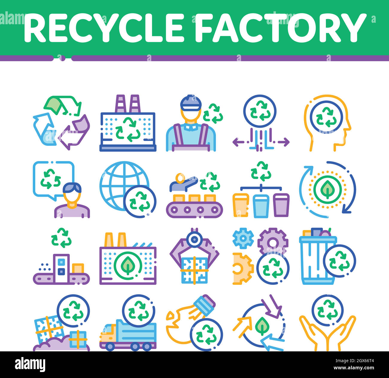 Recycle Factory Ecology Industry Icons Set Vector Stock Vector Image ...