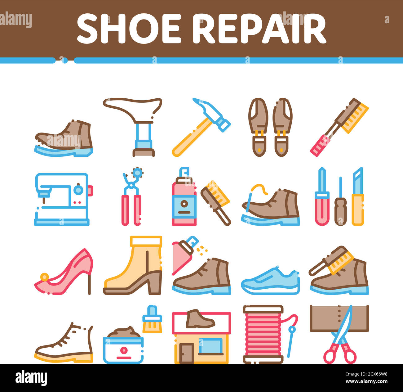 Shoe Repair Equipment Collection Icons Set Vector Stock Vector Image ...