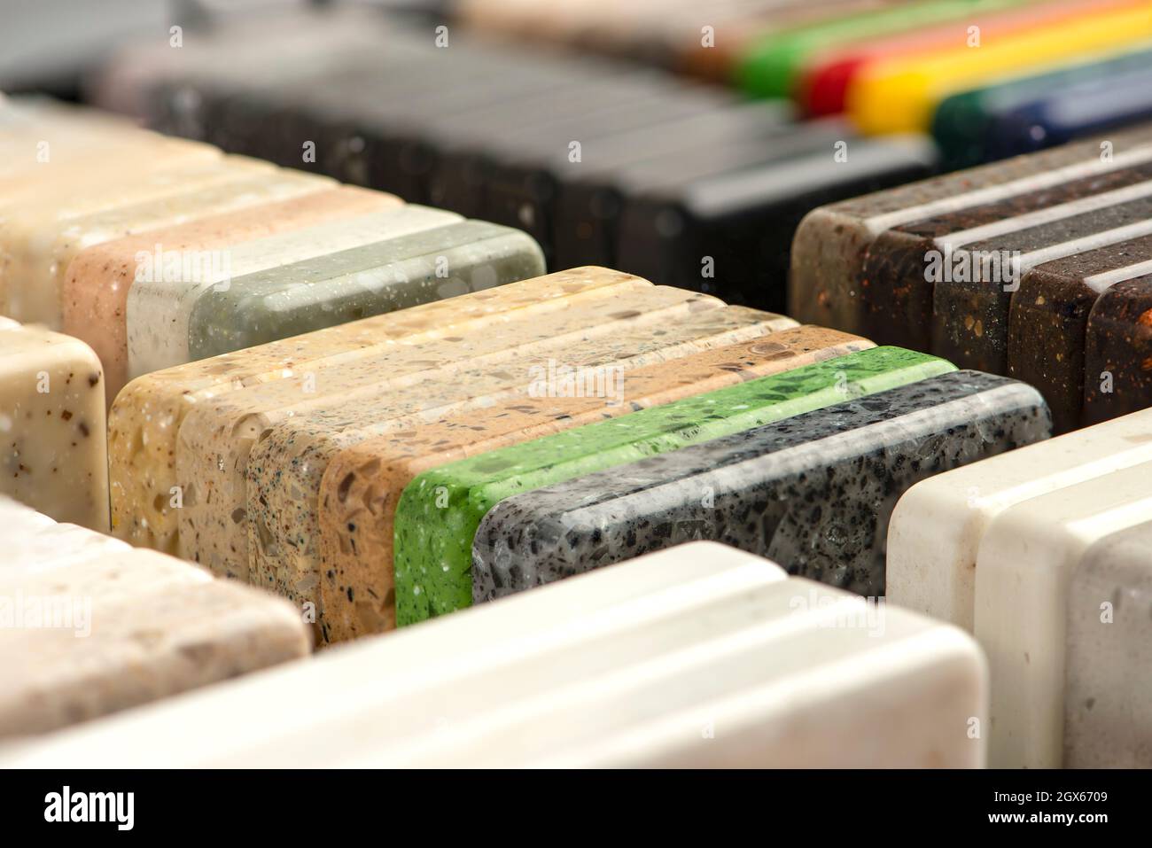 Large selection of stone samples for countertops and floors. Pieces of ...