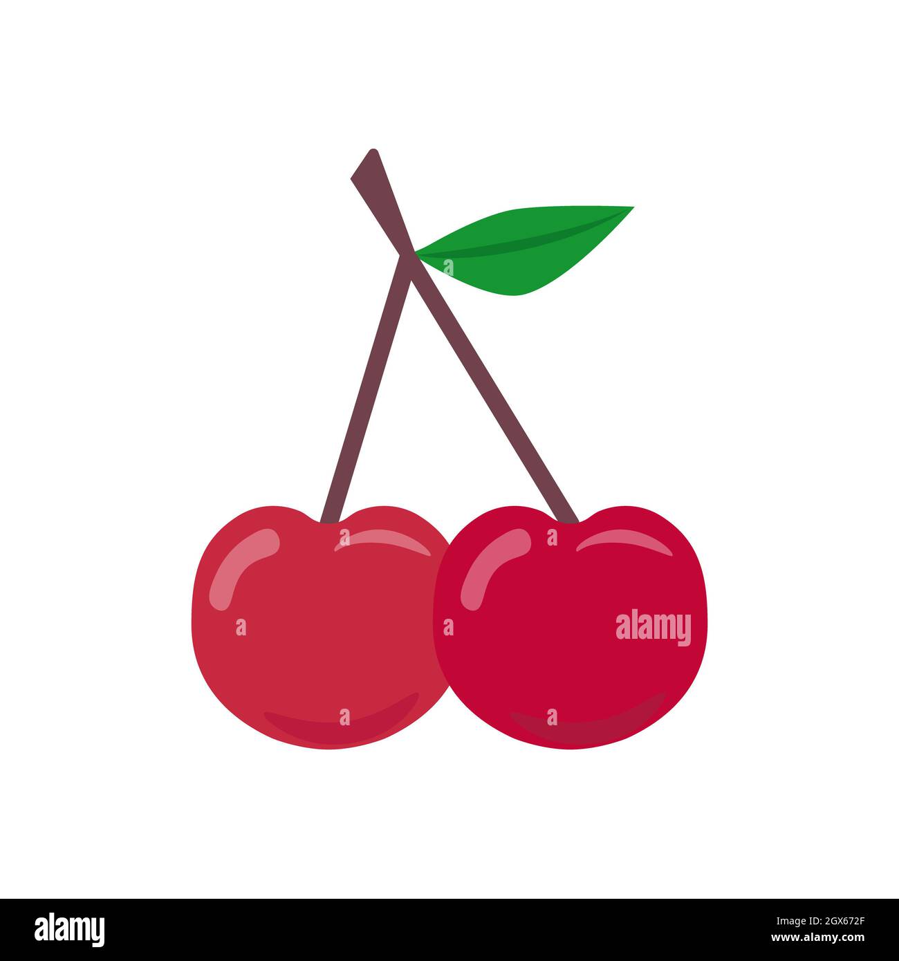 Juicy cherry flat icon. Colored vibrant pictogram for web. Line stroke ...