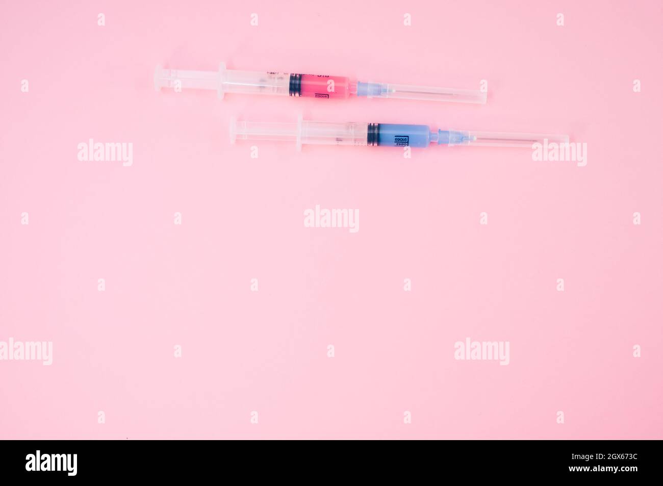 isolated sterilized injection syringe on a pink background Stock Photo ...