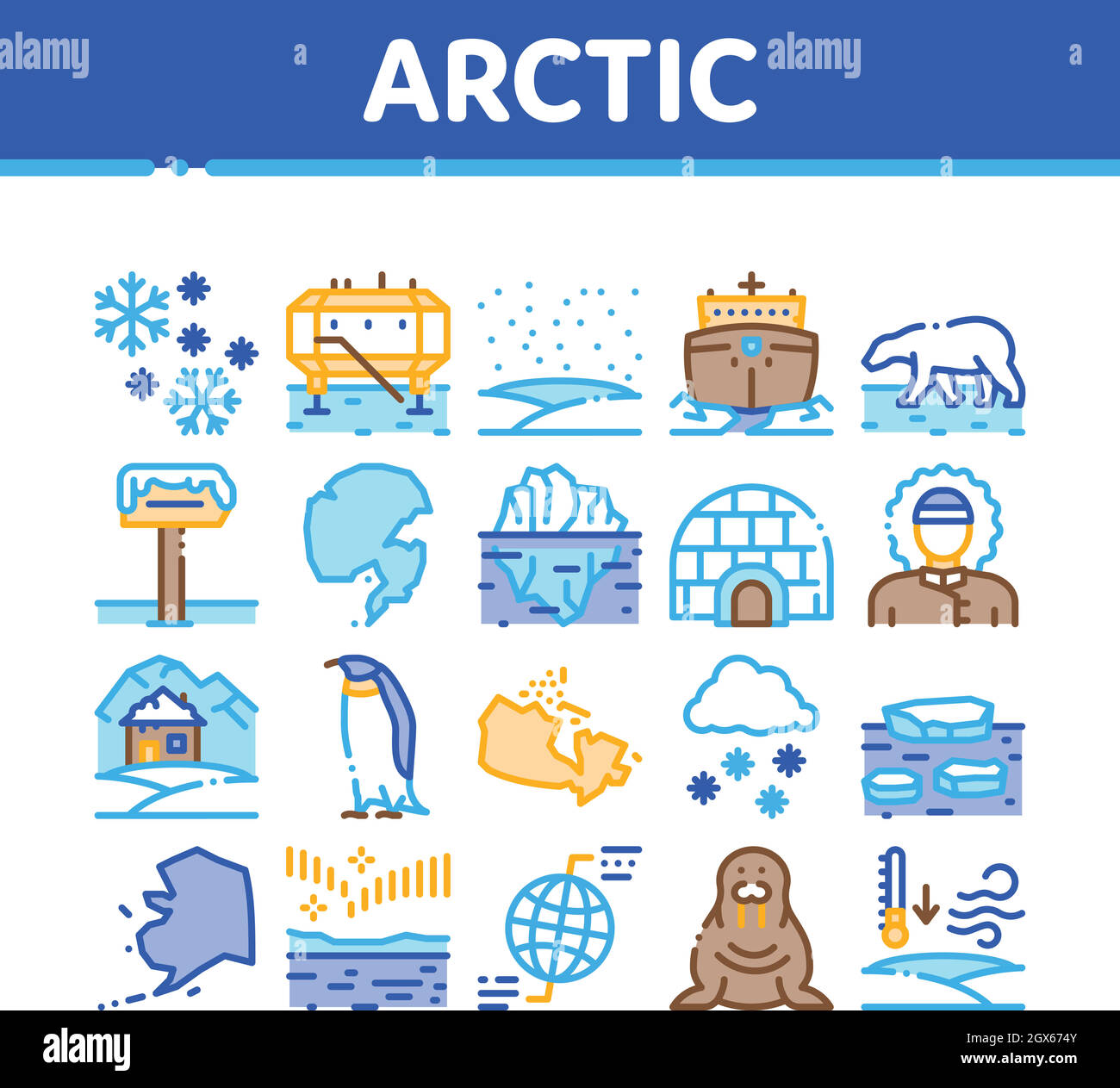 Arctic And Antarctic Collection Icons Set Vector Stock Vector Image ...