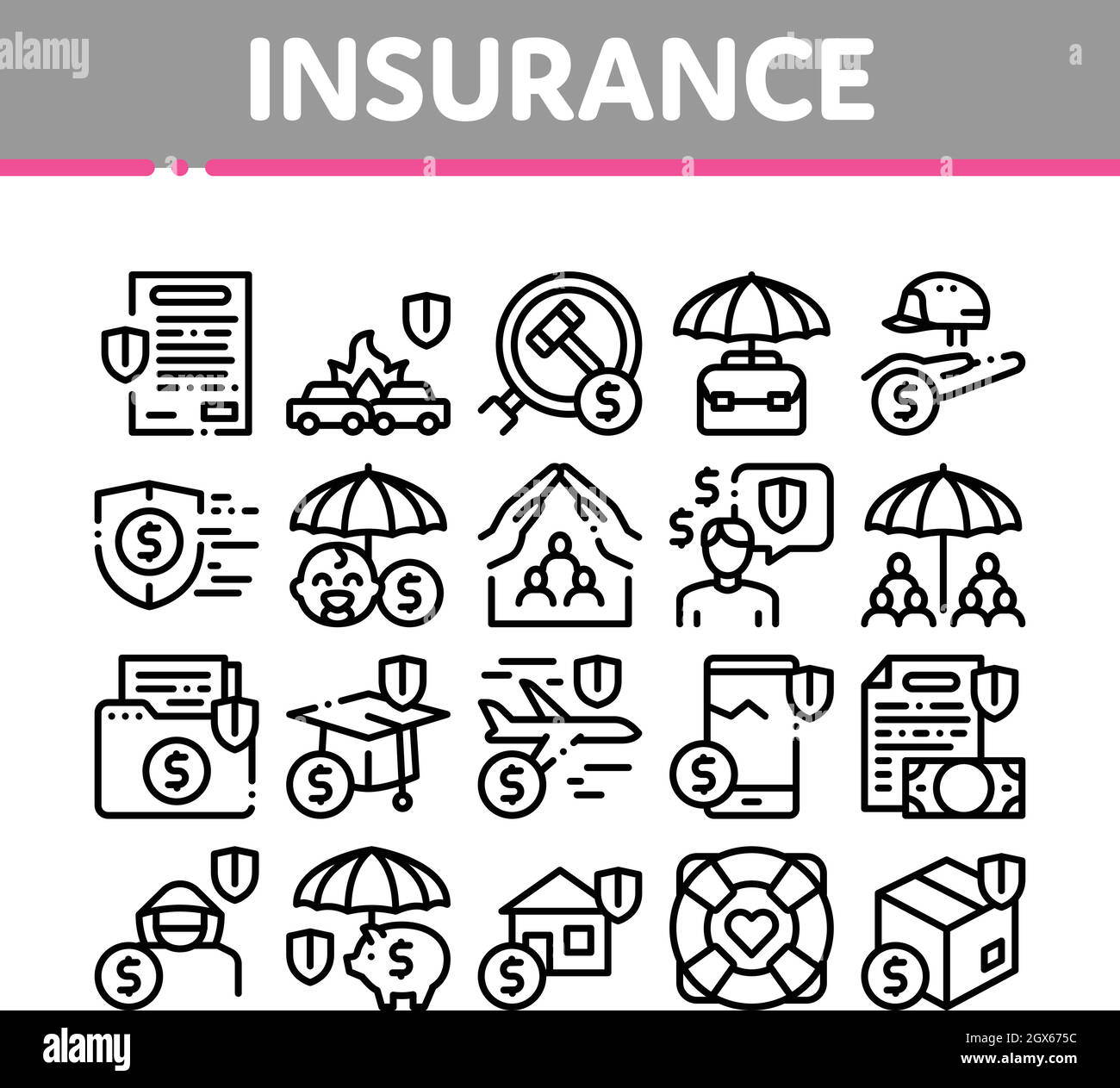 Insurance All-purpose Collection Icons Set Vector Stock Vector Image ...