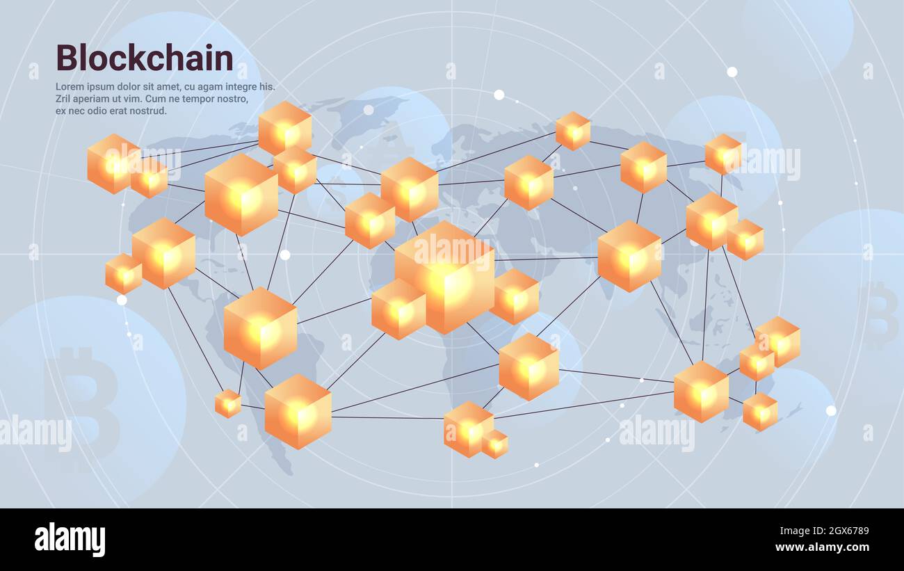 cryptocurrency blockchain technology virtual currency on world map ...