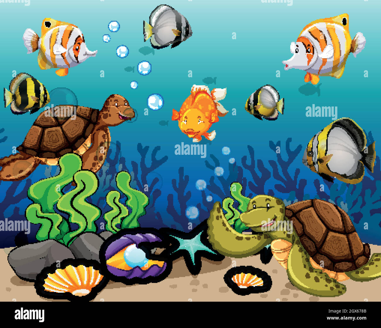 Many sea animals swimming underwater Stock Vector Image & Art - Alamy