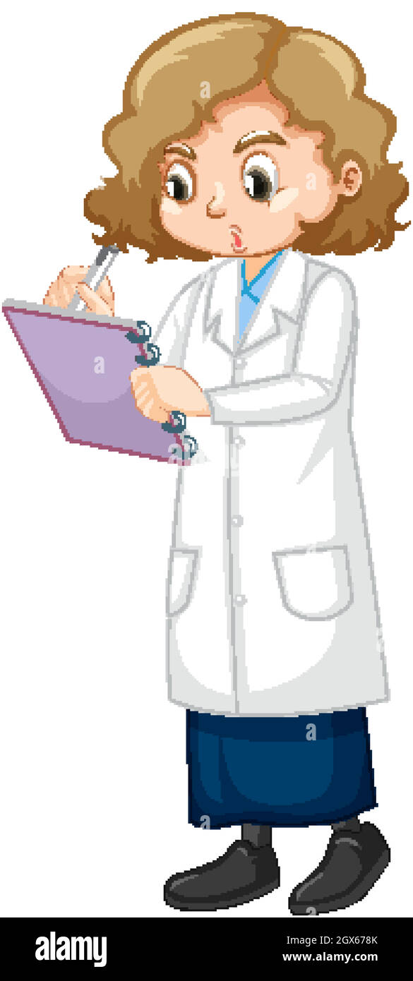 Girl in lab gown writing note on white background Stock Vector Image ...