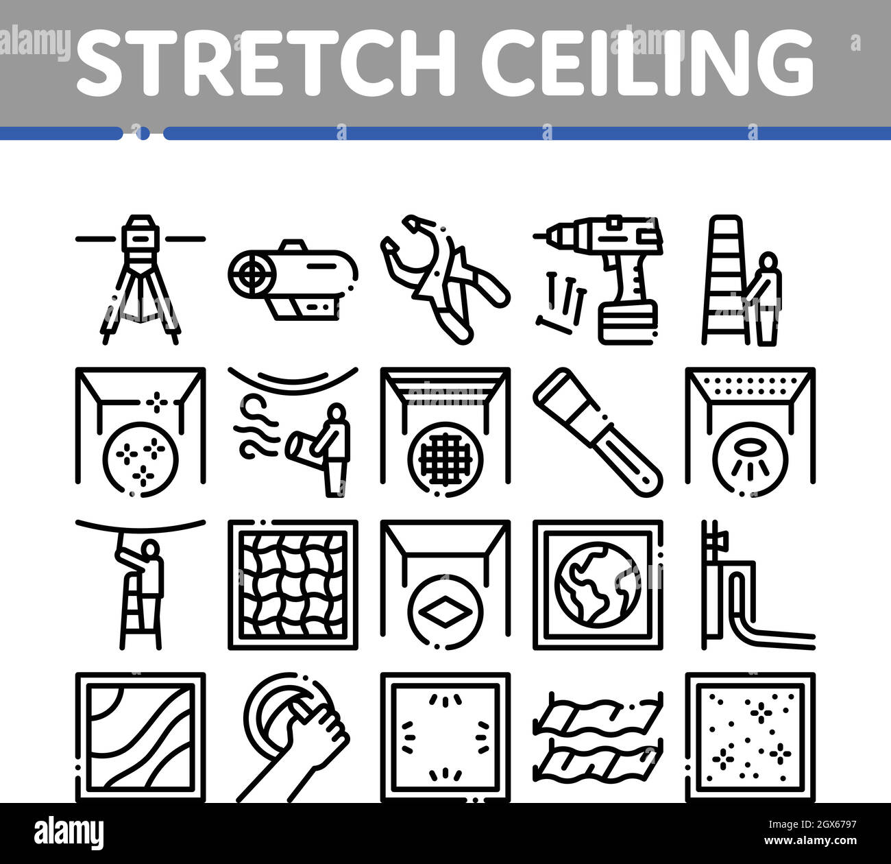 Stretch Ceiling Tile Collection Icons Set Vector Stock Vector Image ...