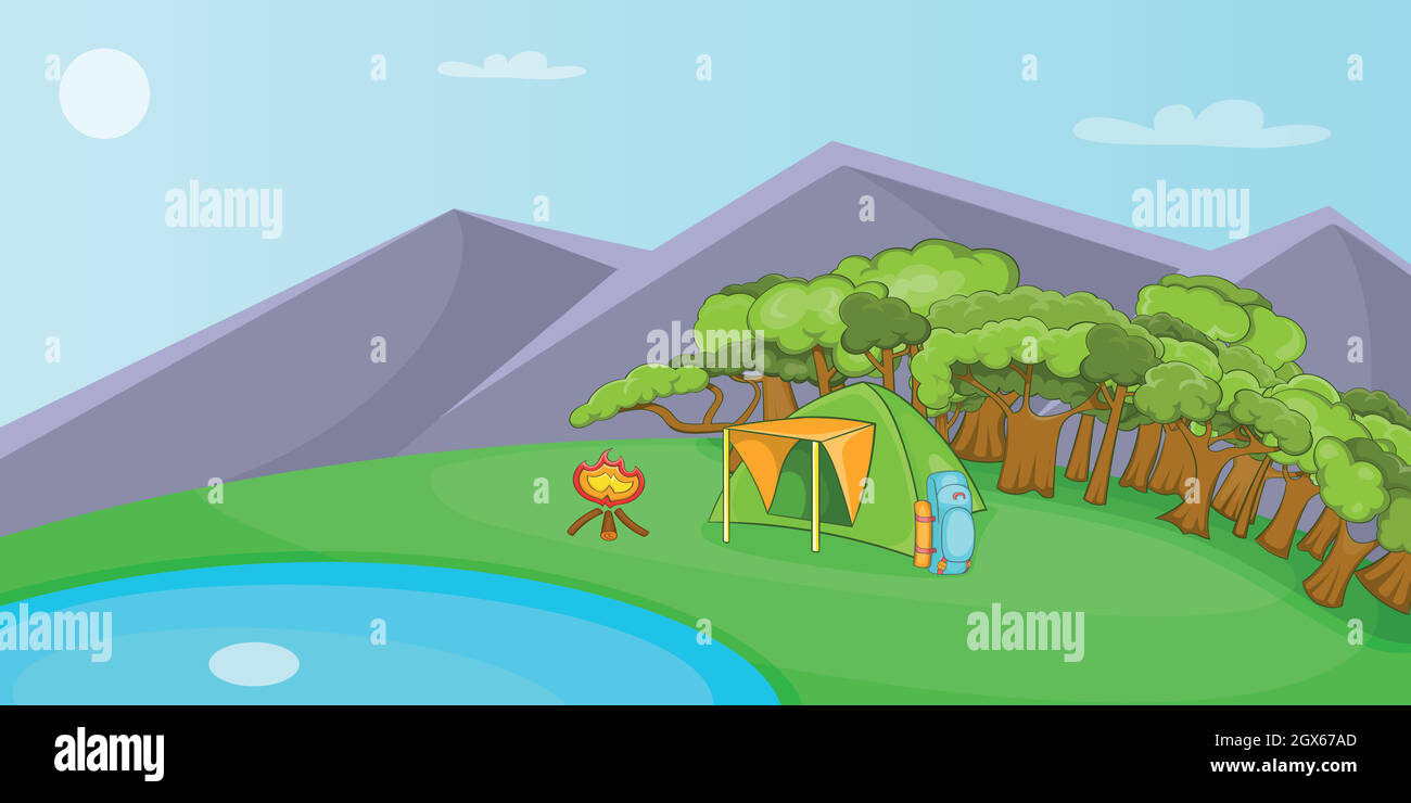 Camping horizontal banner, cartoon style Stock Vector Image & Art - Alamy