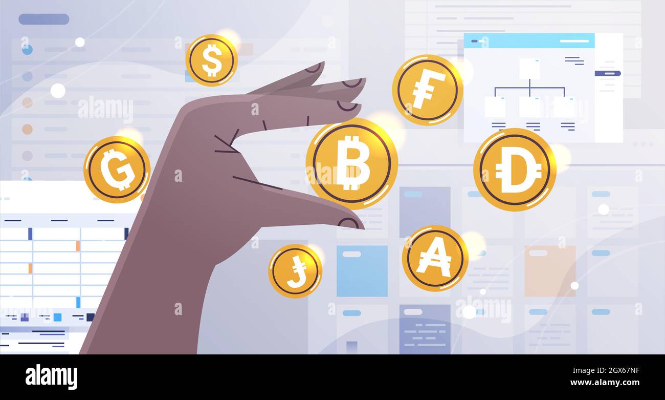 human hand holding golden coins cryptocurrency concept horizontal Stock ...